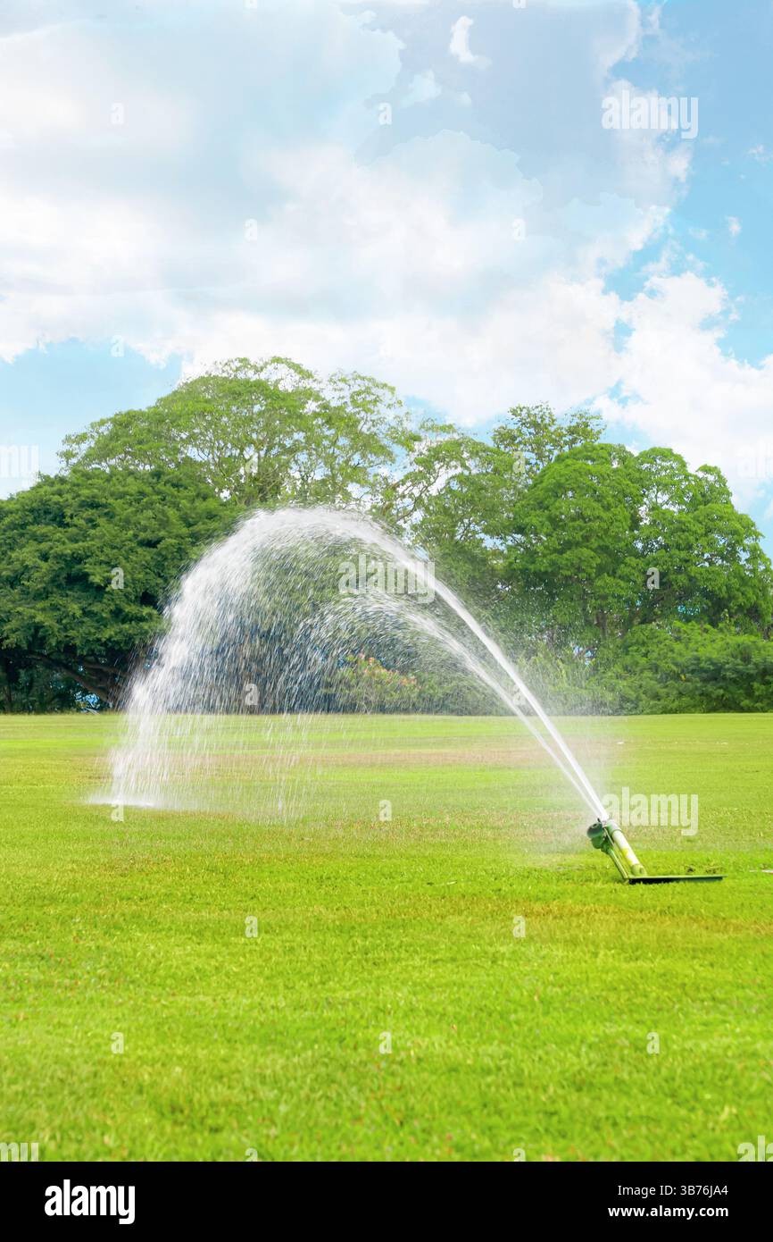 Watering the lawns and taking care of the field and garden. Lawn ...