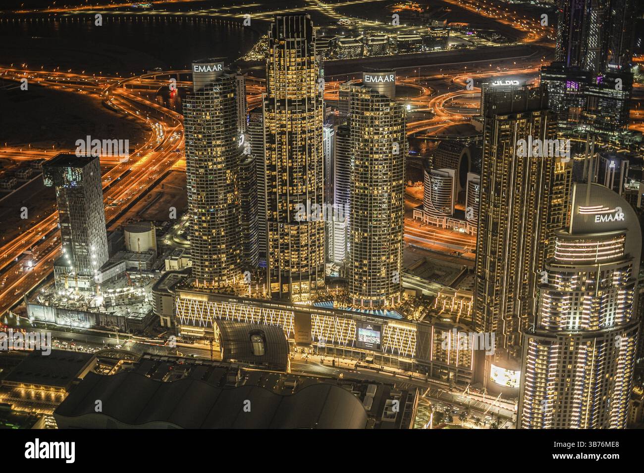 Dubai night view seen from the observation deck of Burj Khalifa. Shooting Location: Dubai Stock ...