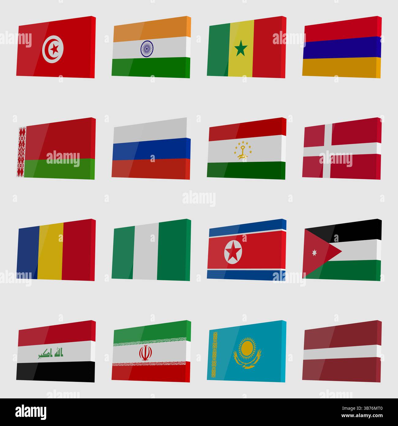 Large set of vector national 3D flags with highlights in isometric ...