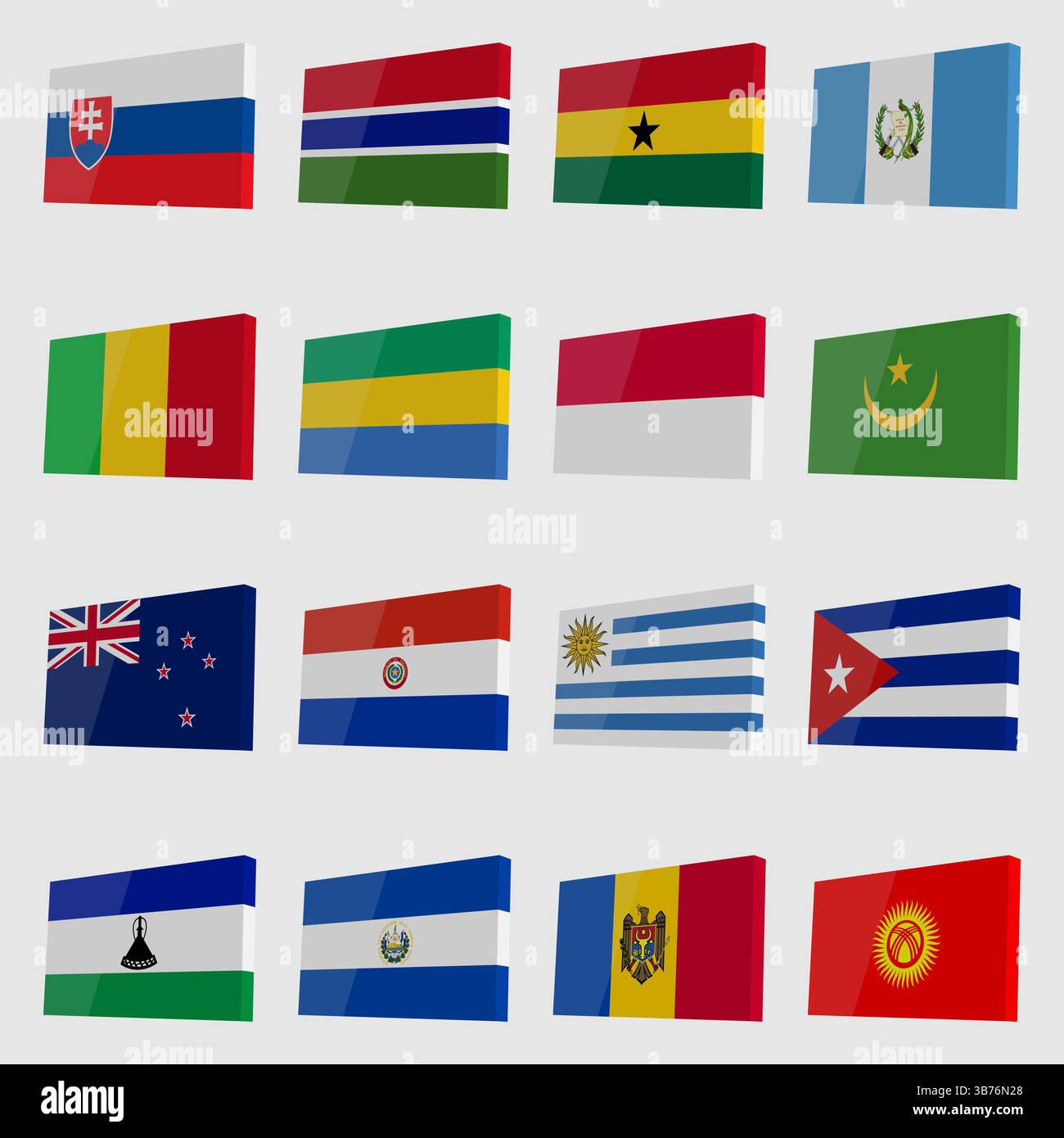 Large set of vector country flags with highlights in isometric style ...