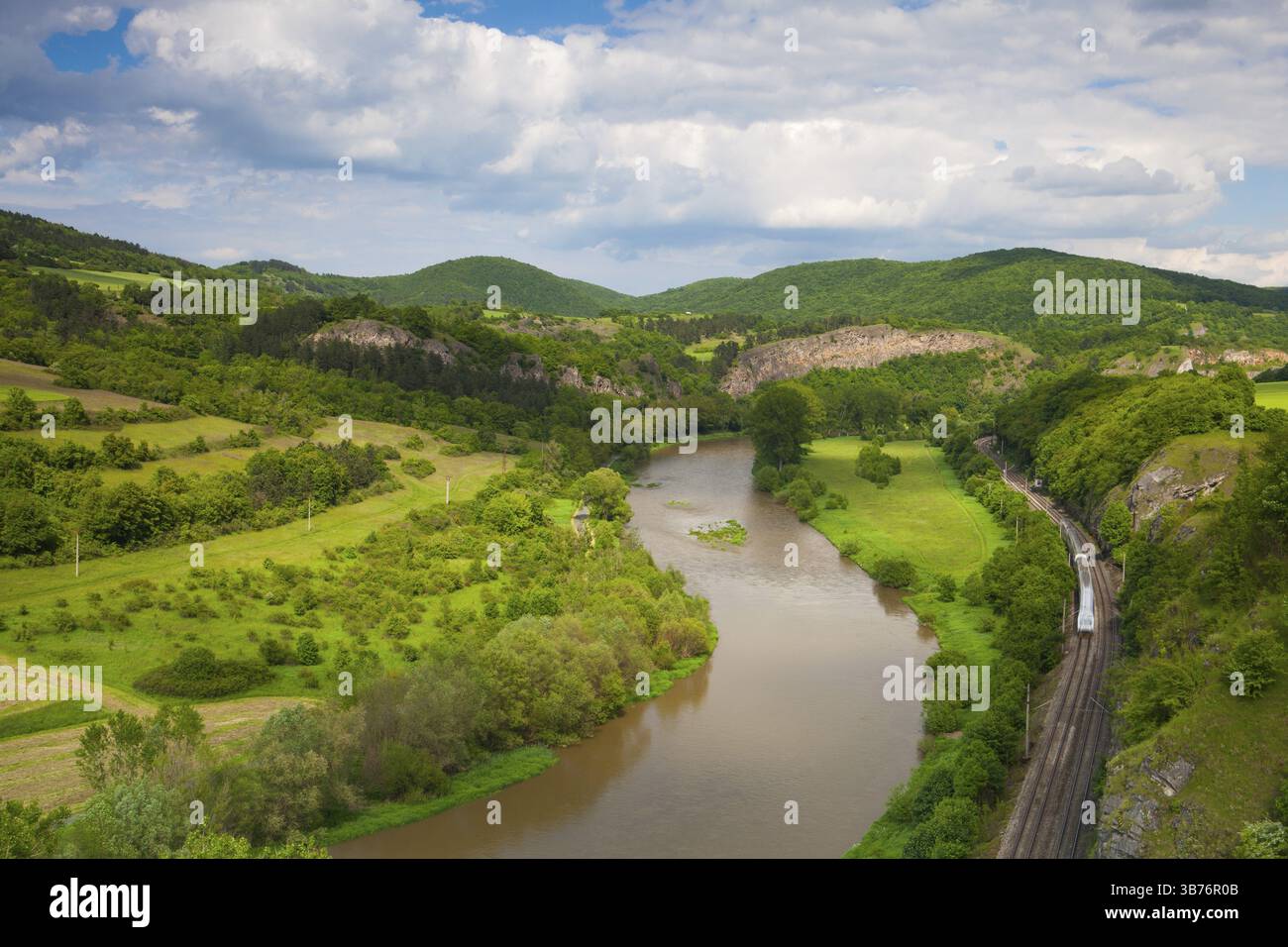 View from the hill into the valley with the Berounka river. Berounka ...