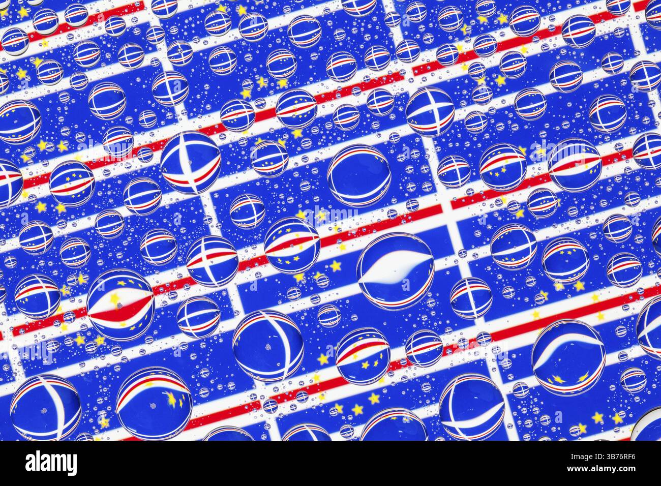 Flags of Cape Verde, behind a glass covered with rain drops.Pattern ...