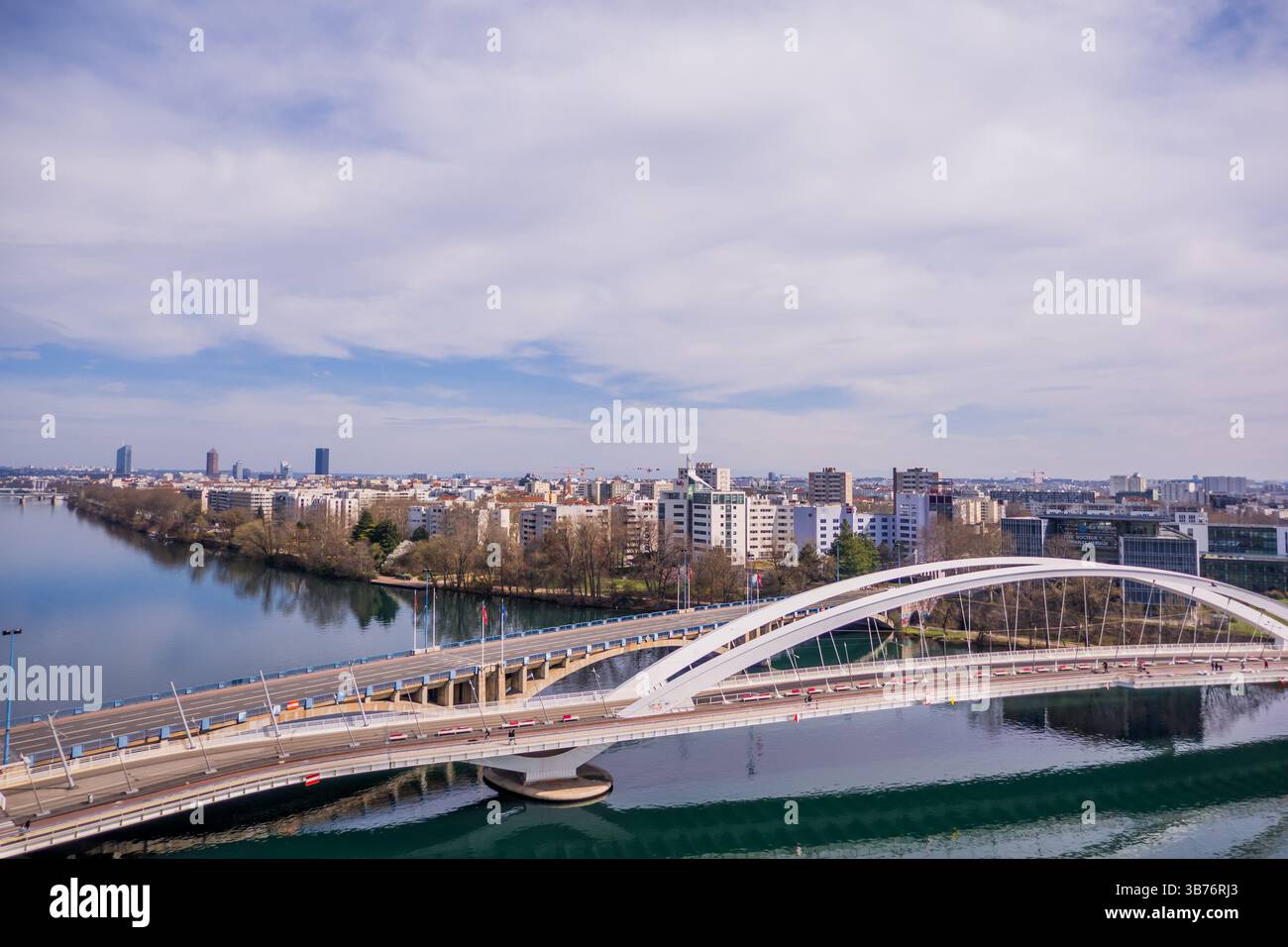 Aerial view of Lyon, France from the rooftop of the Confluence Museum ...