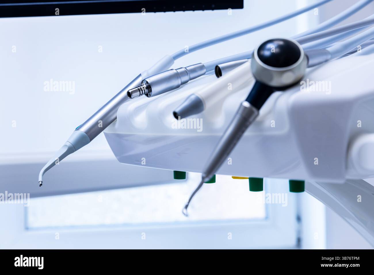 A Close-Up View of Dental Instruments on a Modern Dental Chair Setup in ...