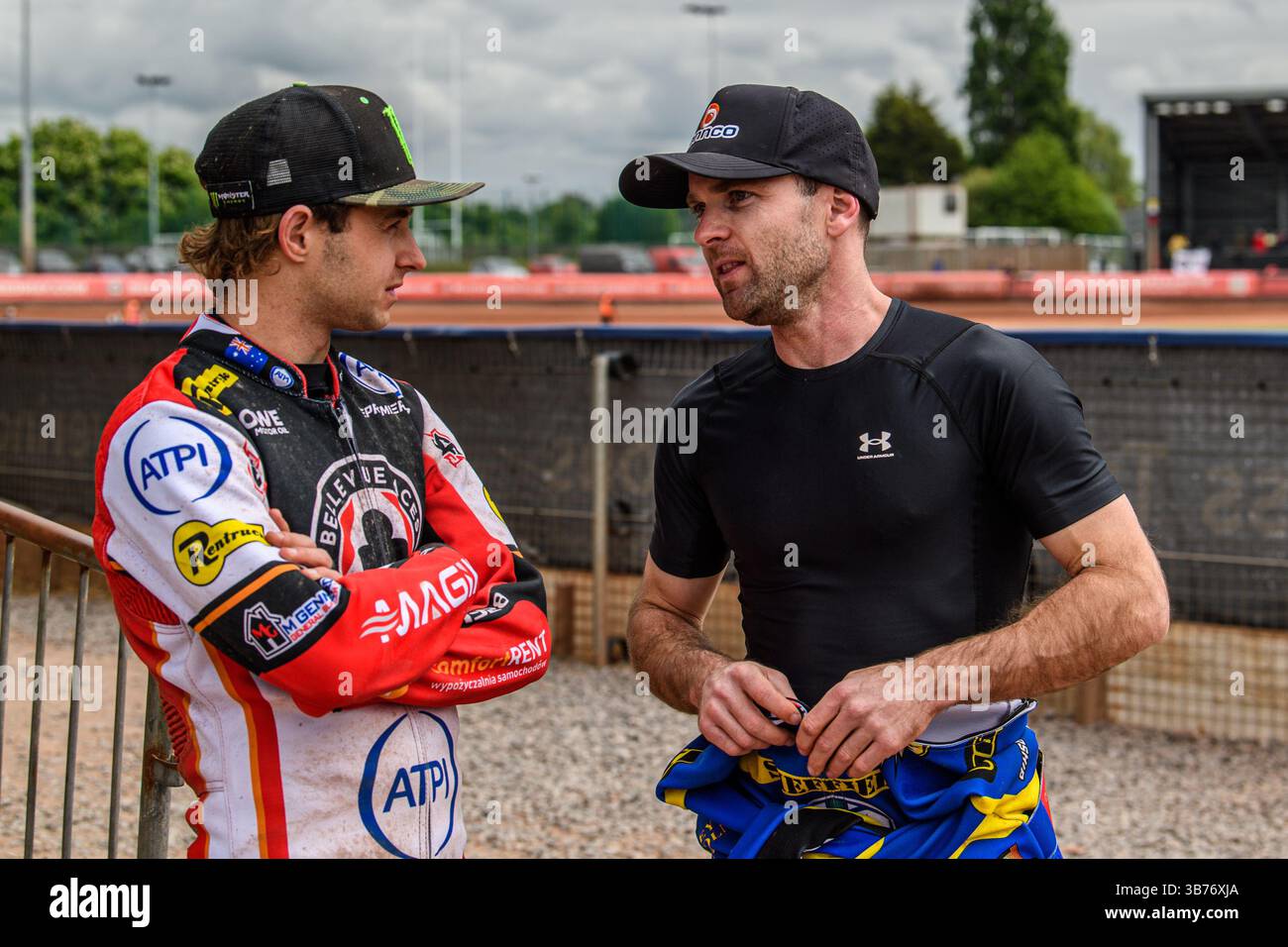 After the meeting Jaimon Lidsey of Belle Vue Aces (Left) chats with ...