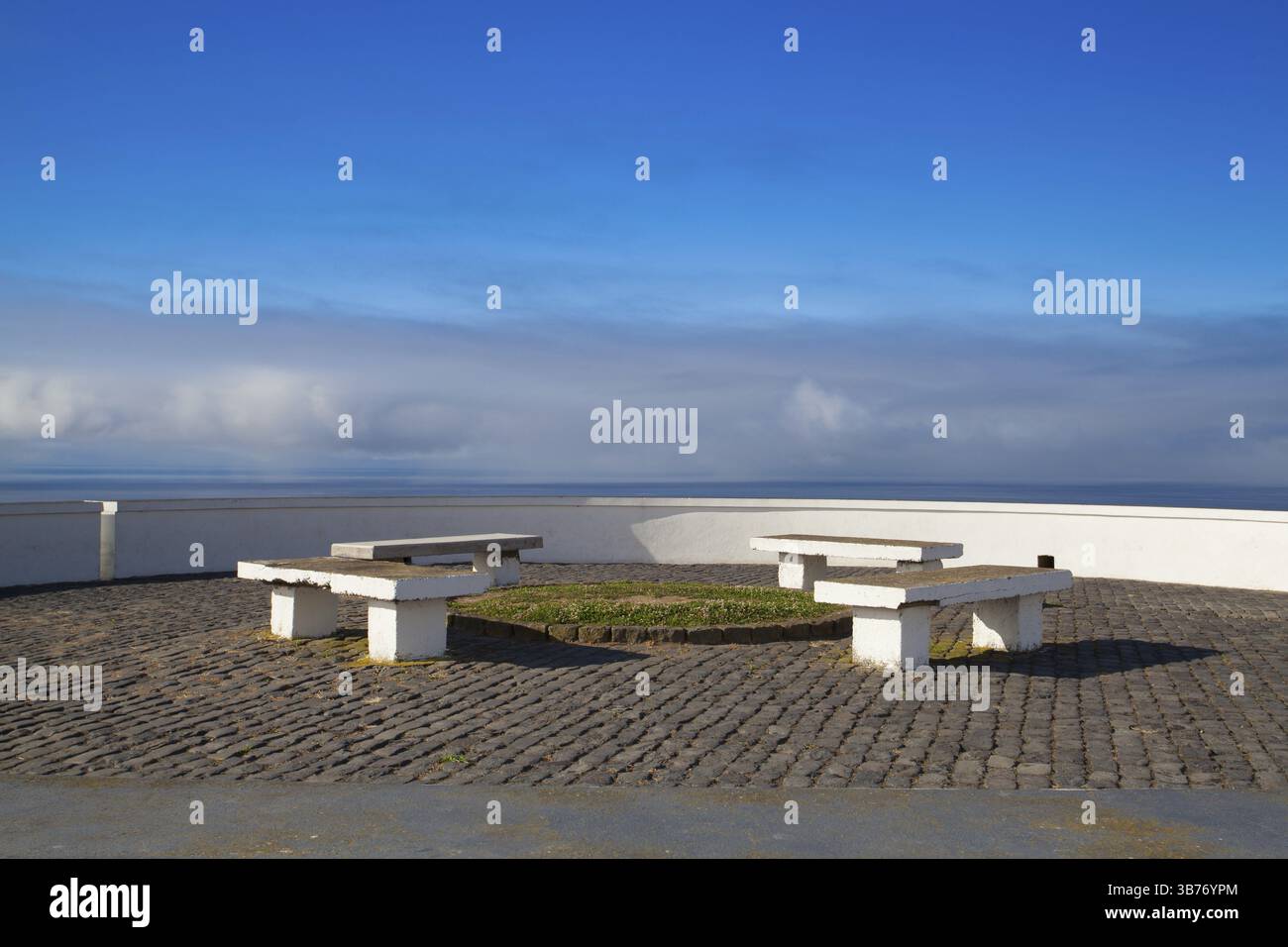 View point and picnic area on the cliff above the sea, Terceira, Azores ...