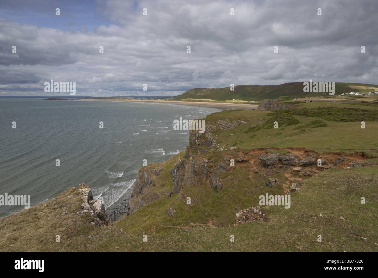 Summer landscape on Worm s Head and Rhosilli Bay in Wales, United ...
