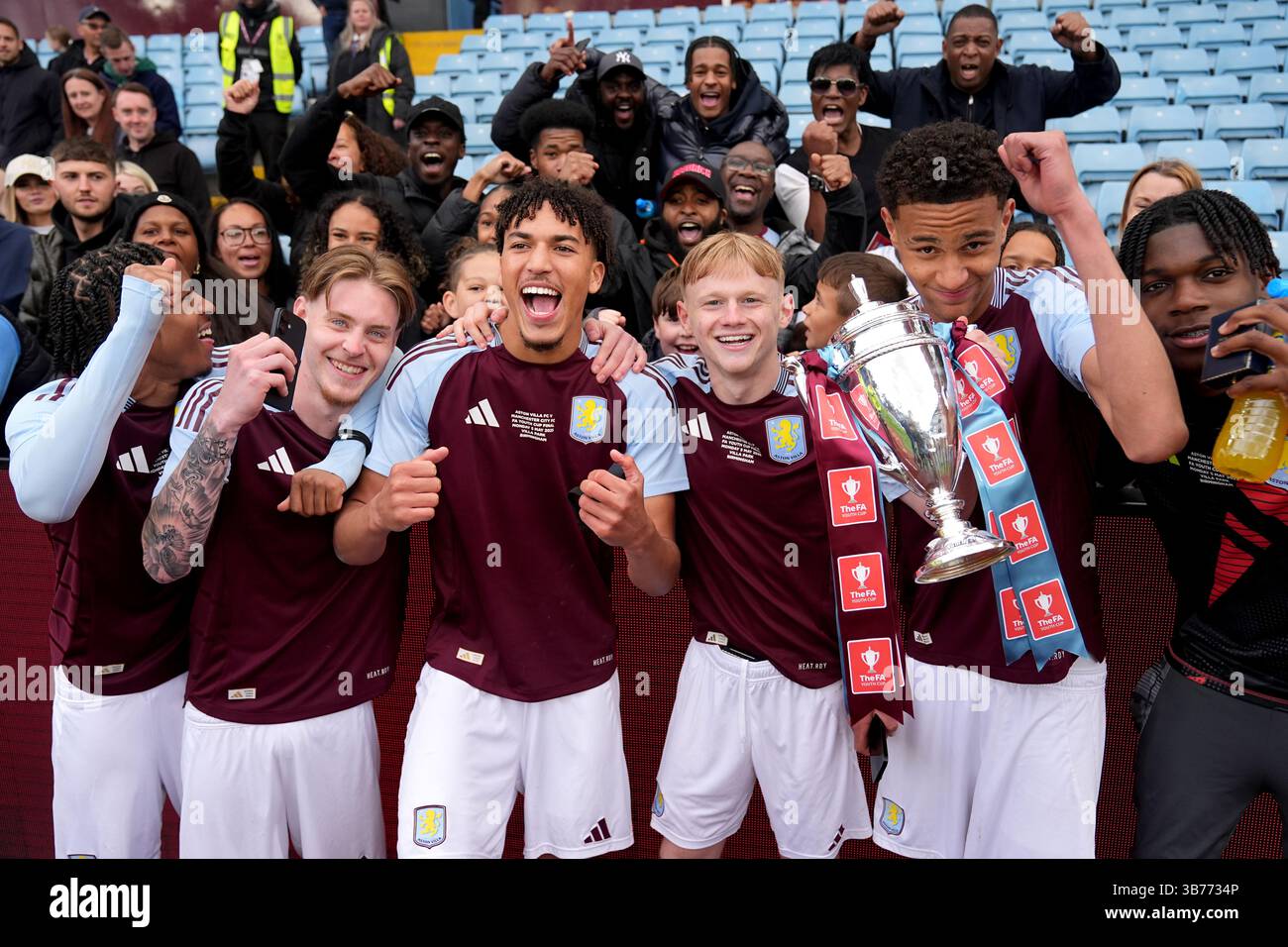 (left to right) Aston Villa's Triston Rowe, Mason Cotcher, Leon Routh ...