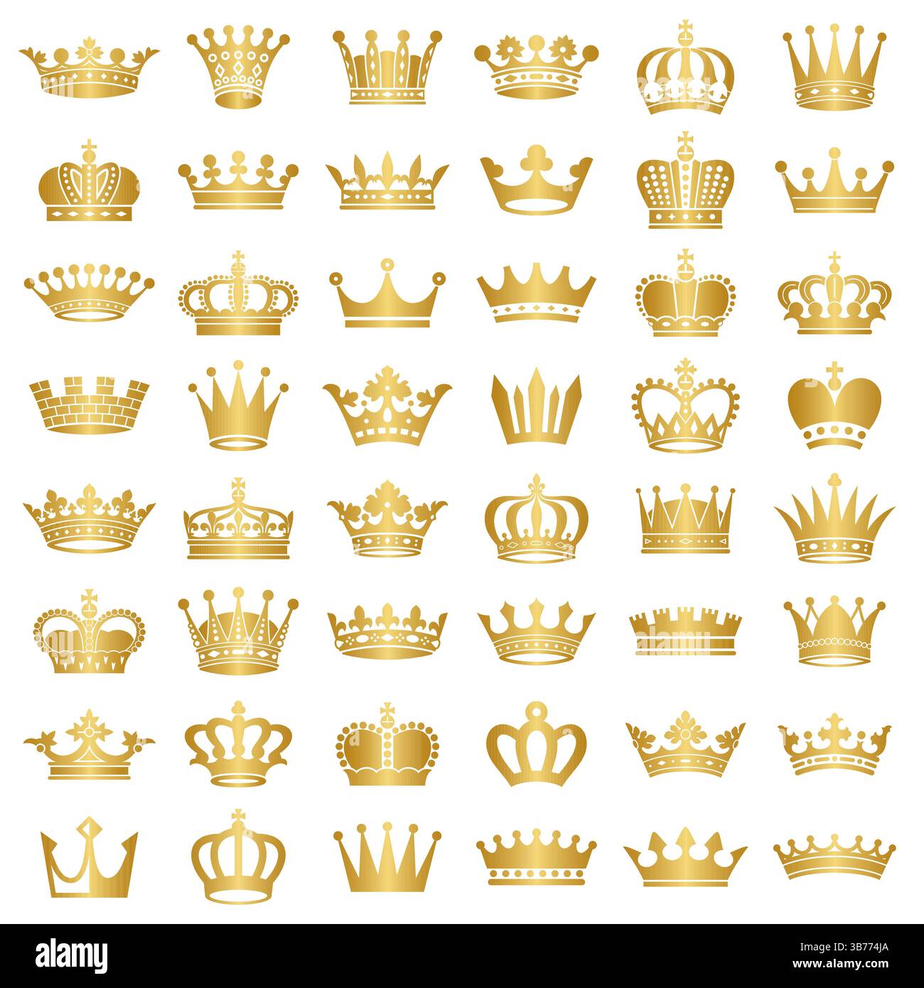 Medieval set of golden gradient royal crown queen monarch silhouette ...