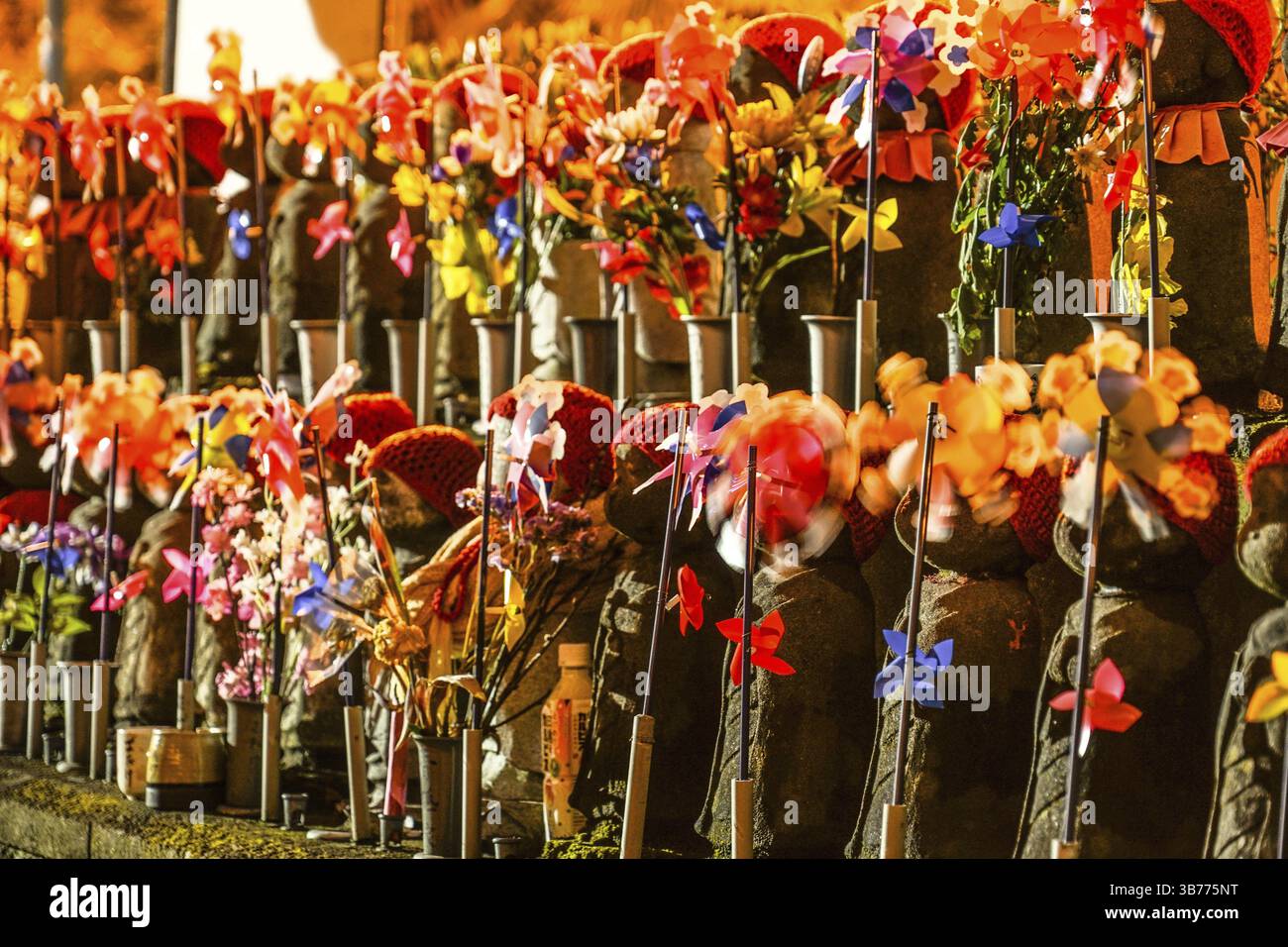 Windmill and Jizo. Shooting Location: Tokyo metropolitan area Stock ...