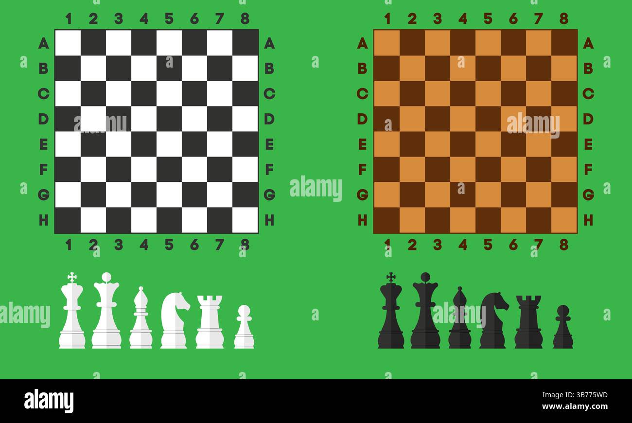 Set of chess boards with black and white pieces Stock Vector Image ...