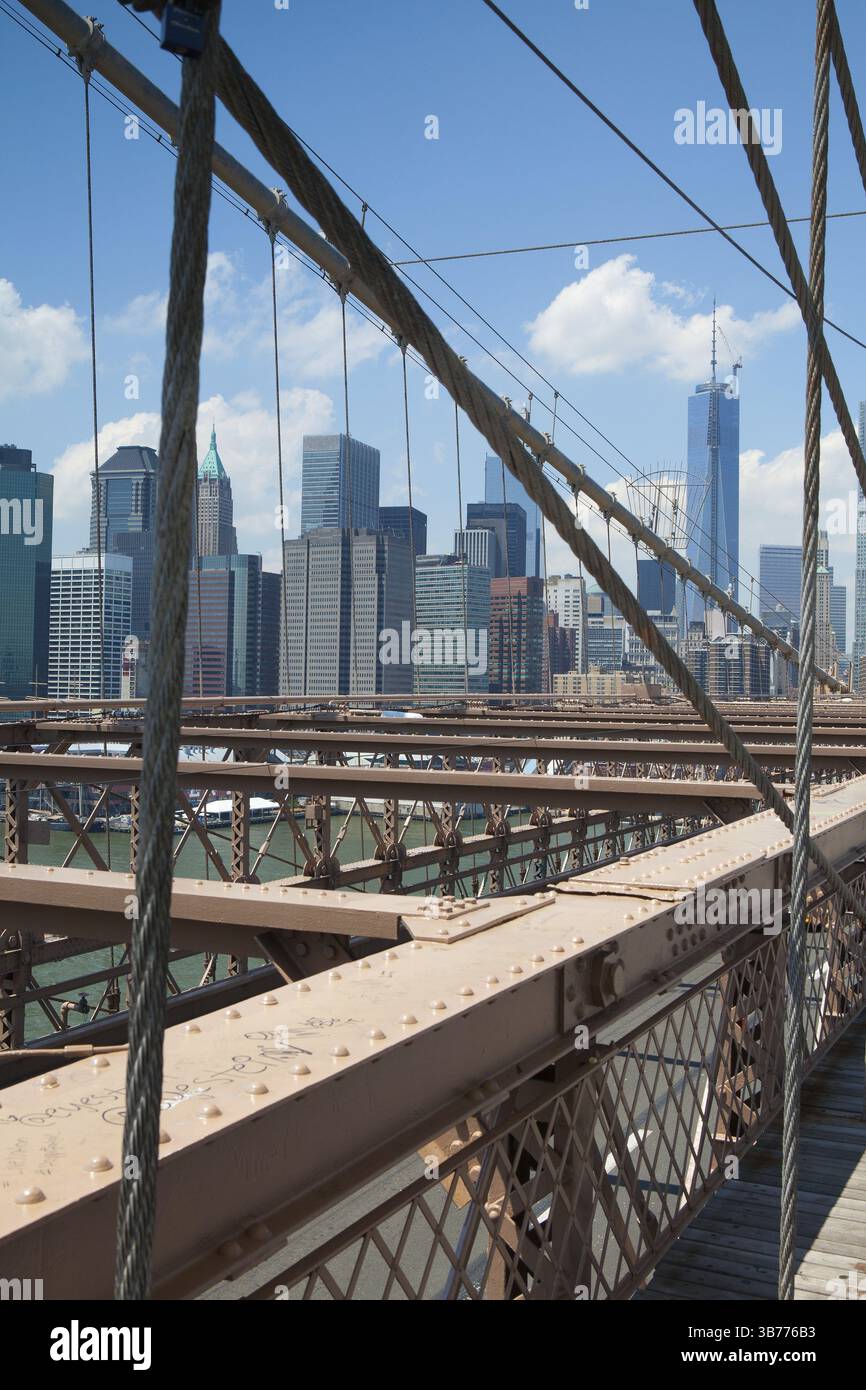 View from historic Brooklyn Bridge on New York panorama Stock Photo - Alamy
