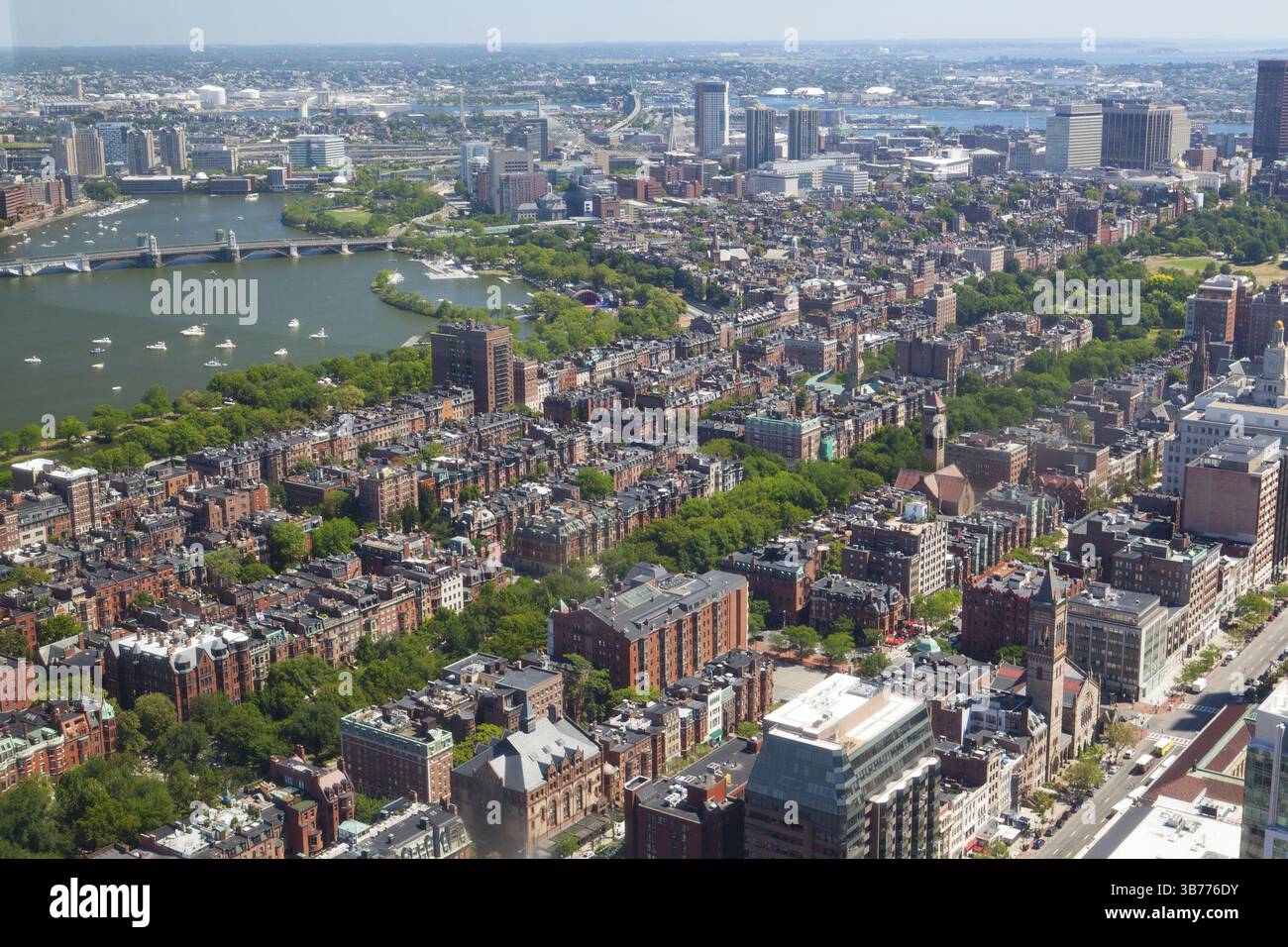 Aerial view of downtown Boston Prudential Tower, MA, USA, North America ...