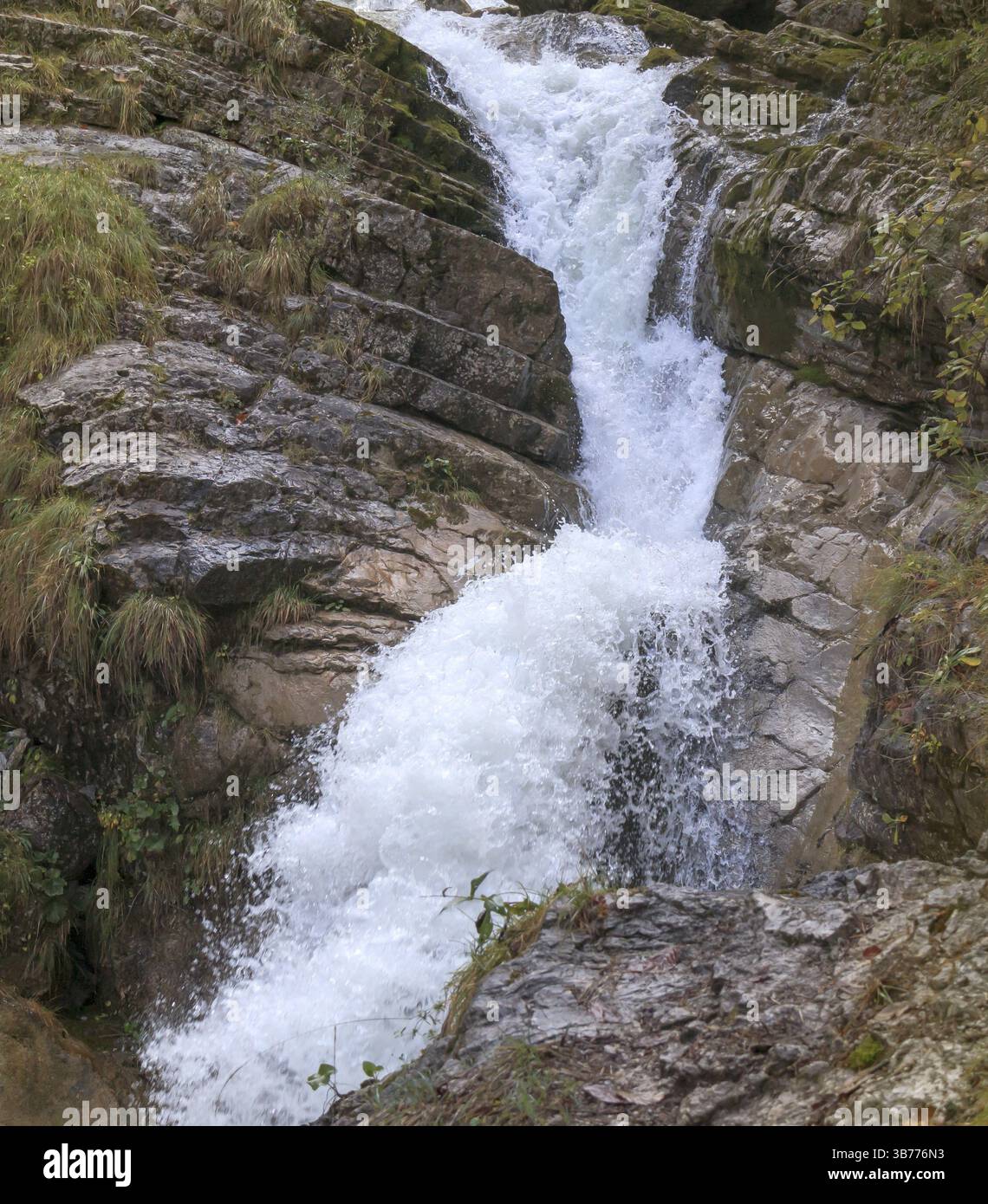 Kuhfluchtwasserfaelle in the Estergebirge, cascade, detail Stock Photo ...