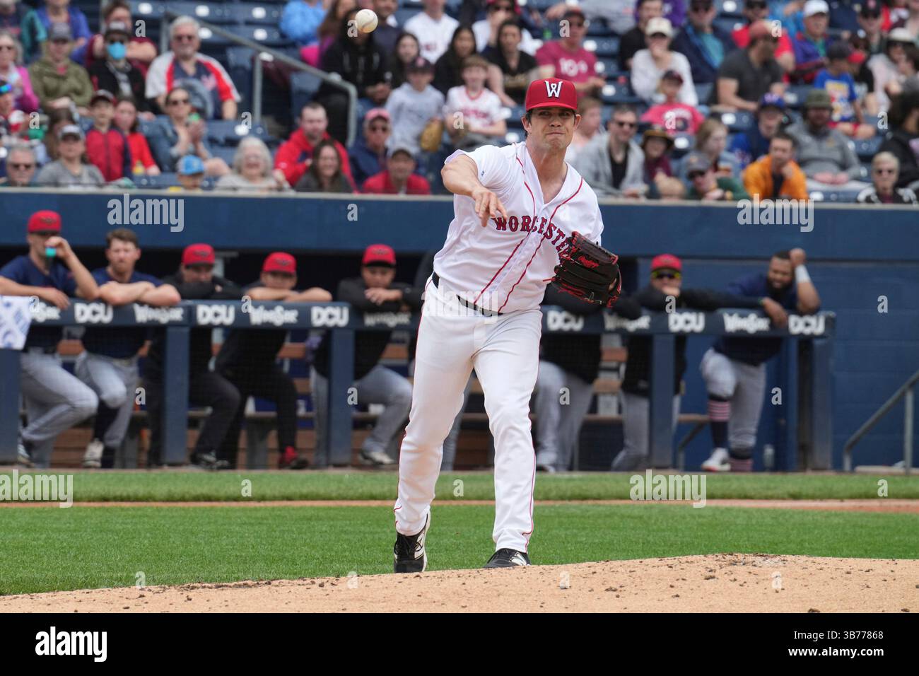 Salt Lake UT, USA. 4th May, 2025. Worcester pitcher Robert Stock (62 ...