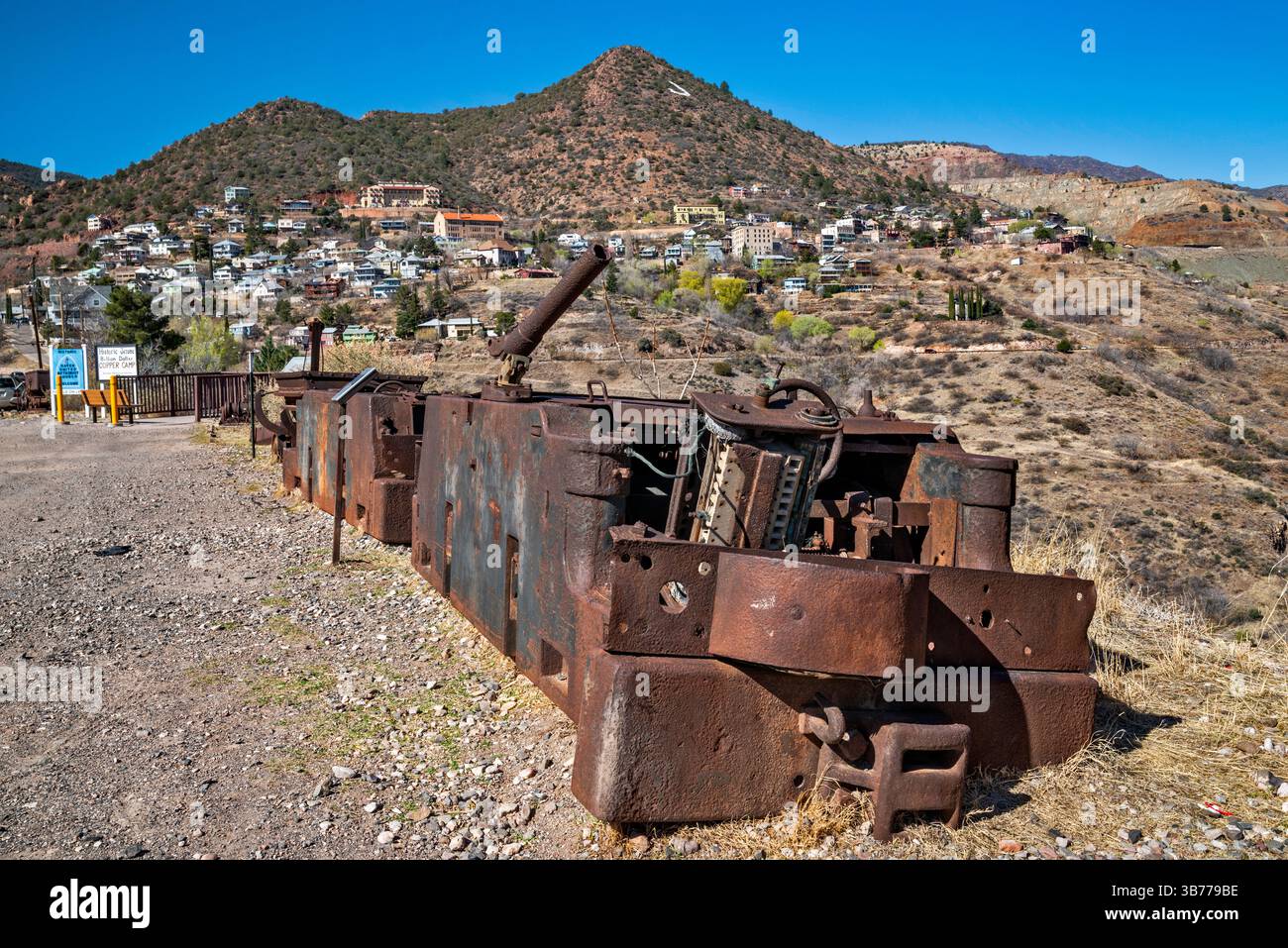 Two electric locomotives, around 1908, mining equipment on display ...