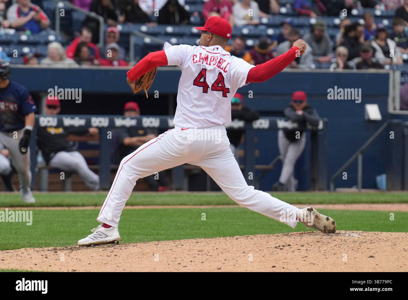 Salt Lake UT, USA. 4th May, 2025. Worcester pitcher Isaiah Campbell (44 ...