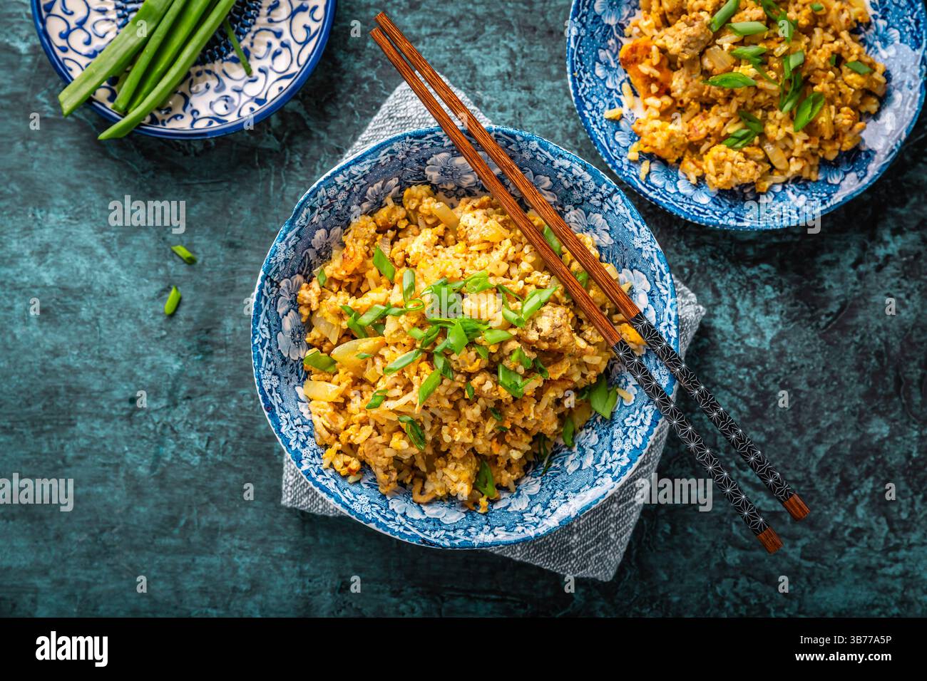 Indian Biryani, popular Indian rice dish served in small bowls with ...
