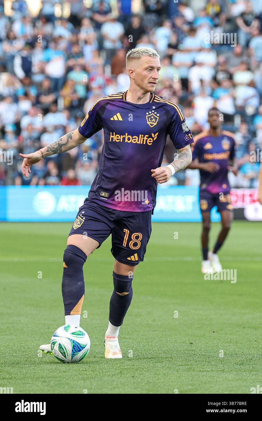 Kansas City, KS, USA. 4th May, 2025. Los Angeles Galaxy midfielder ...