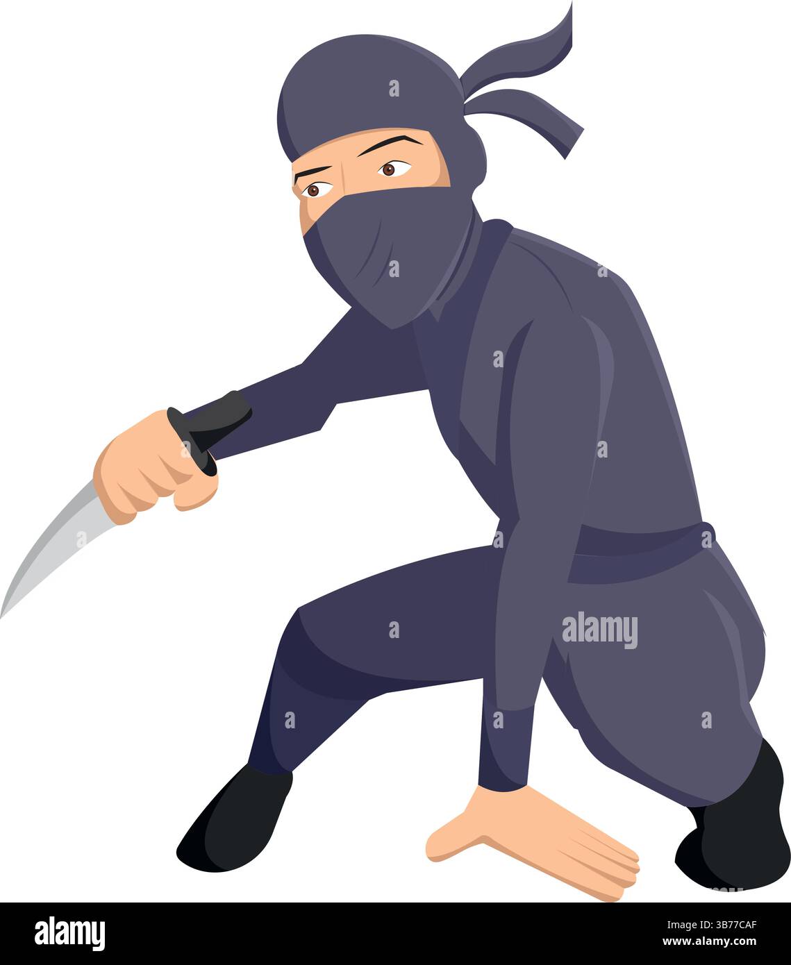Crouching ninja with dagger. Vector illustration Stock Vector Image ...