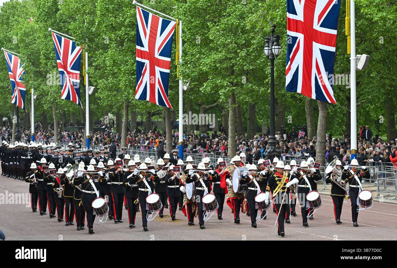 London, UK. 05th May, 2025. The Band of HM Royal Marines during the ...