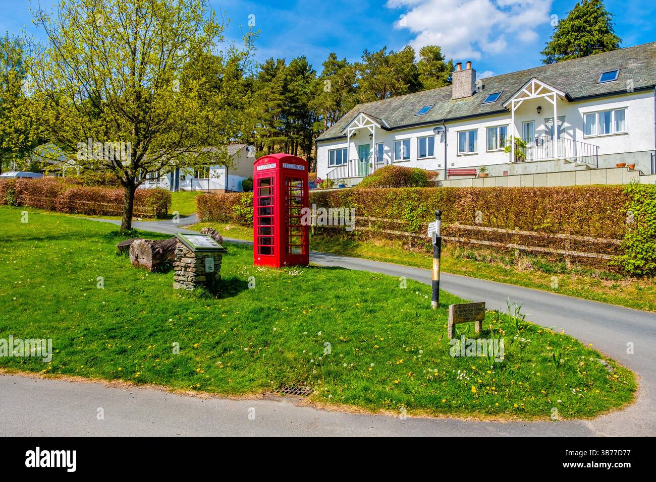 Village green and phone box in Burnbanks, a model village constructed ...