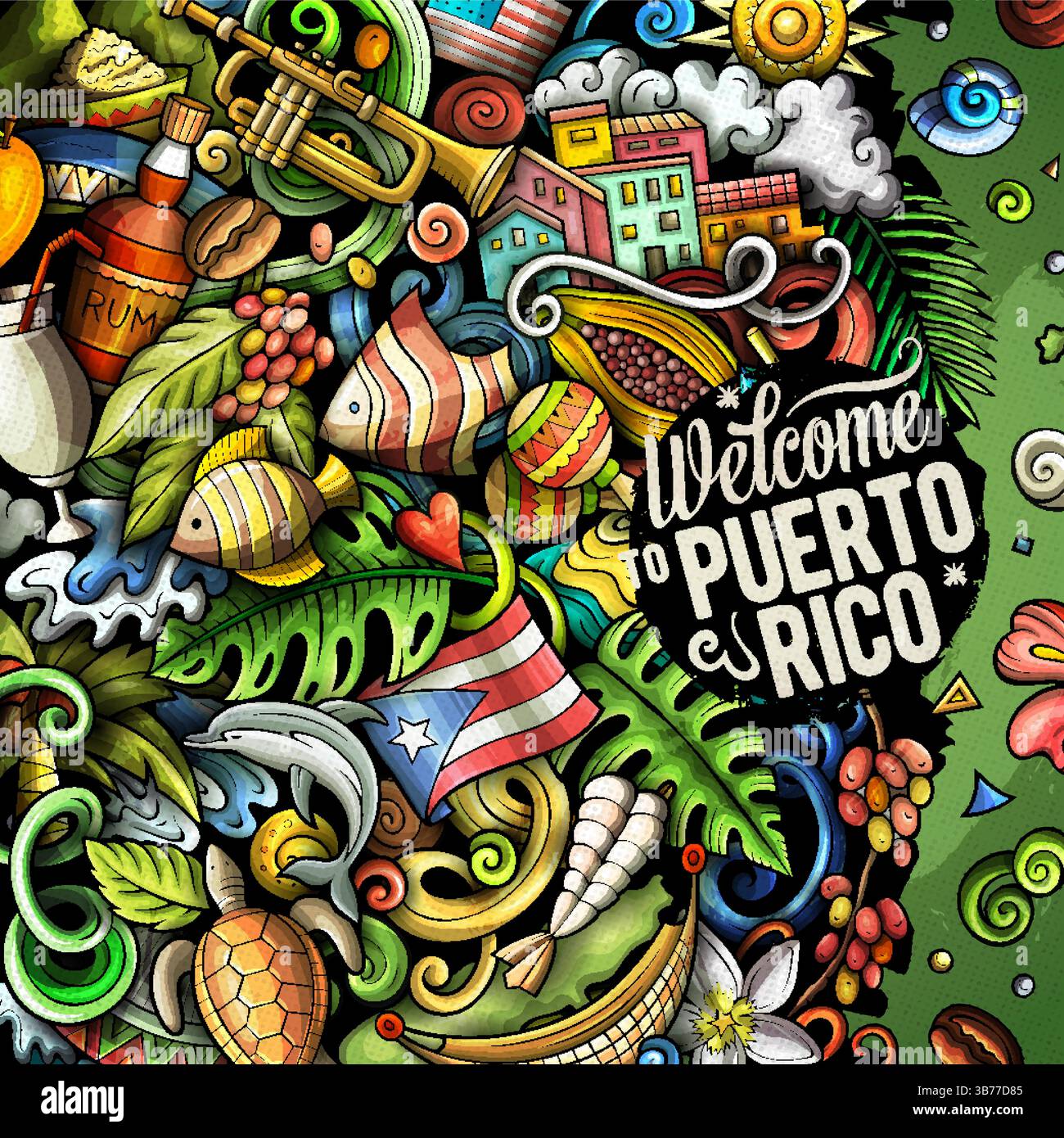 Puerto Rico cartoon doodle border Stock Vector Image & Art - Alamy