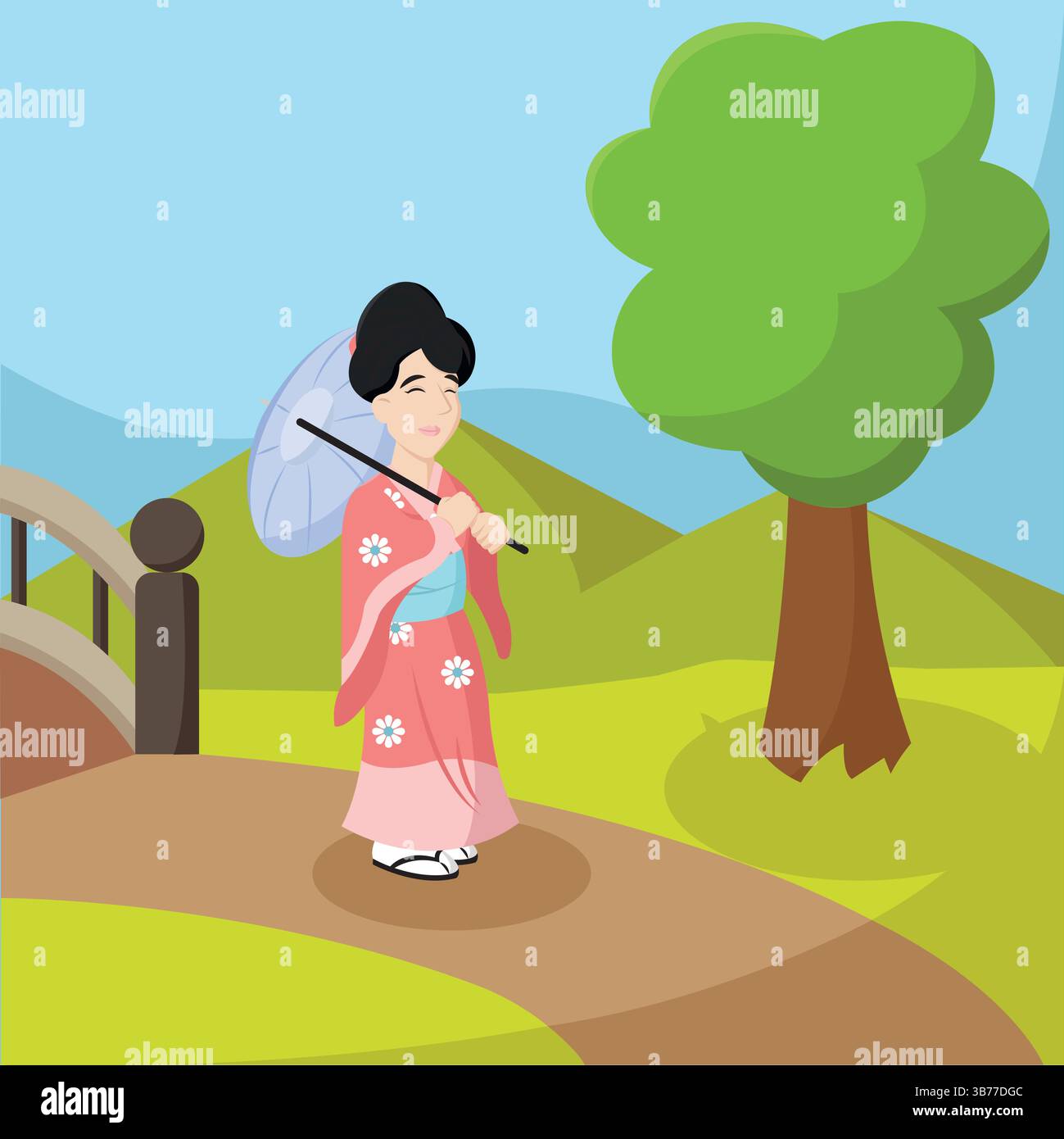 Geisha walking with umbrella. Vector illustration Stock Vector Image ...