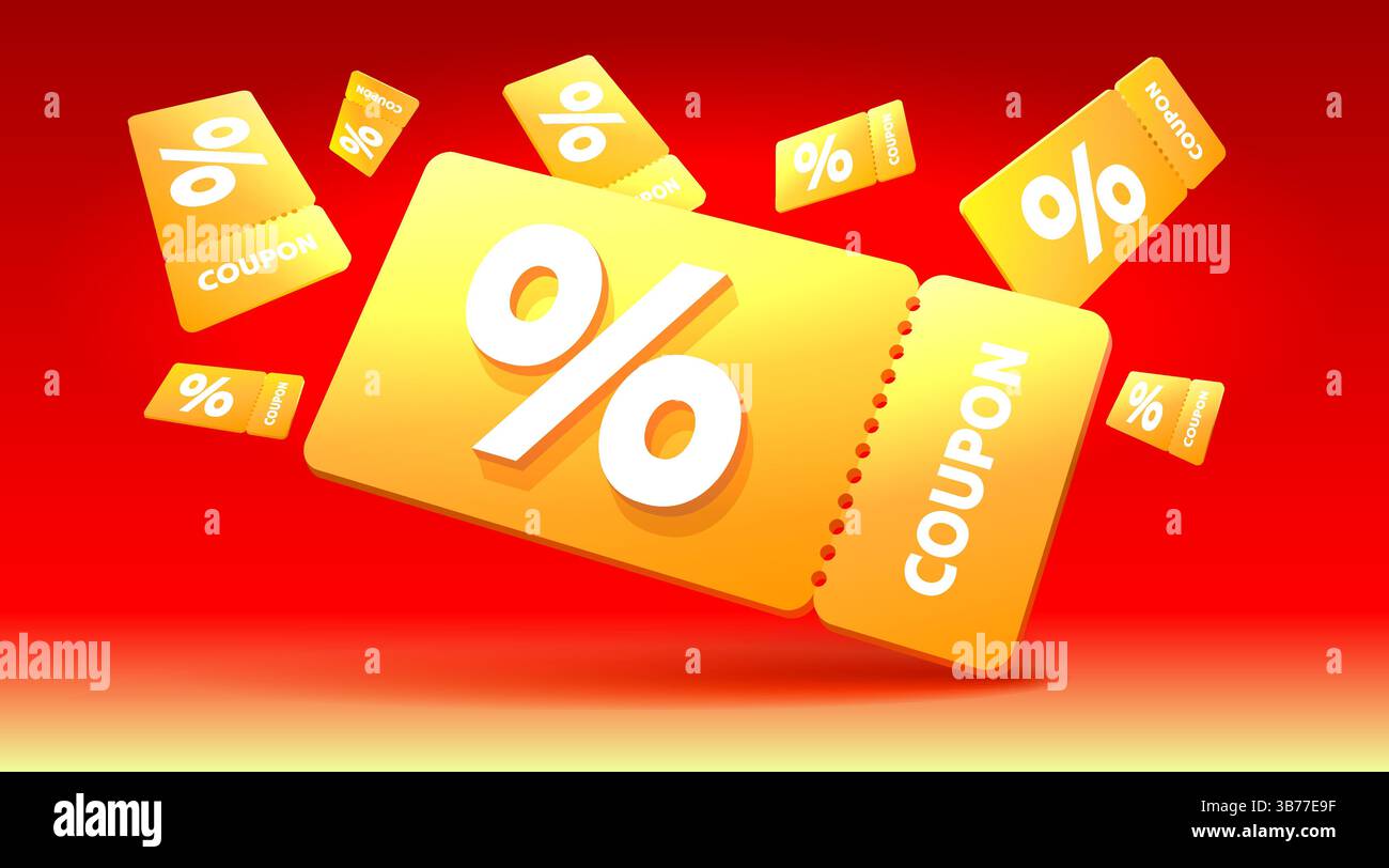 orange coupons with percentage fly away on white background. Vector ...