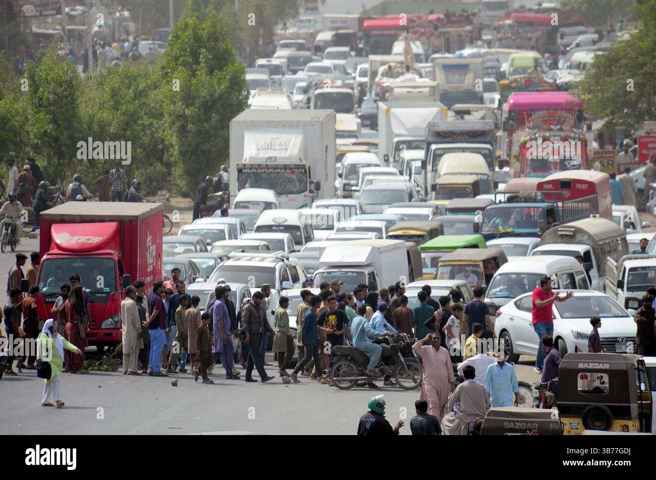KARACHI, PAKISTAN, MAY 05: Residents of Gulistan-e-Johar blocked road as they are holding ...