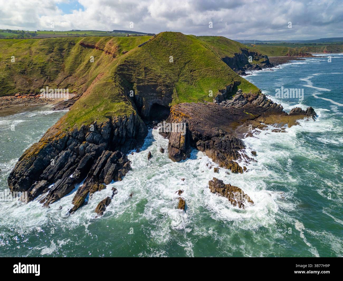 Aerial view of Siccar Point famous historical geological feature ...
