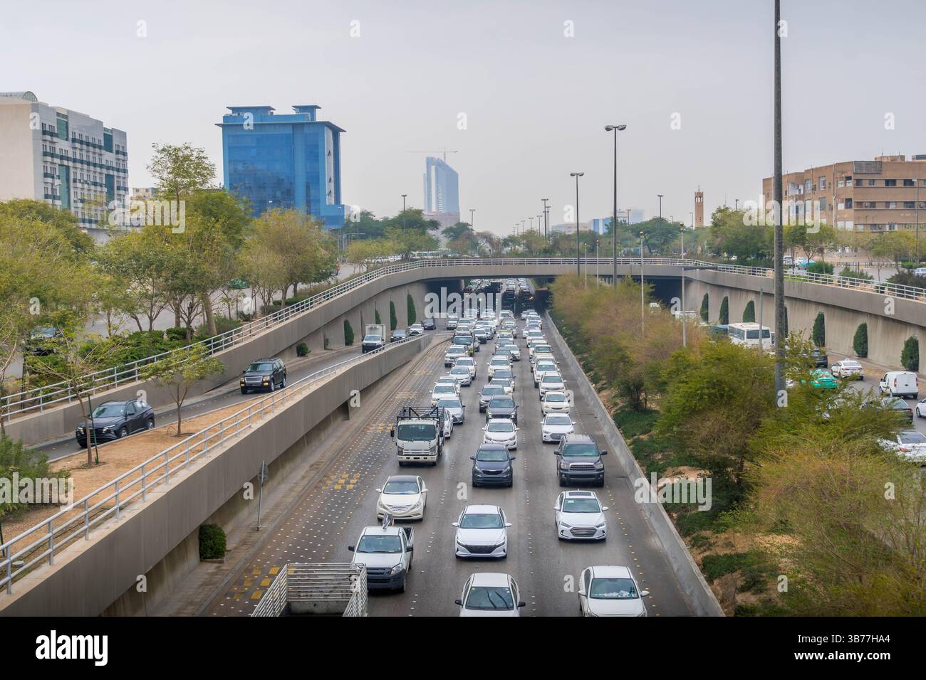 Heavy traffic jam on a multi-lane highway in Riyadh, the capital city ...