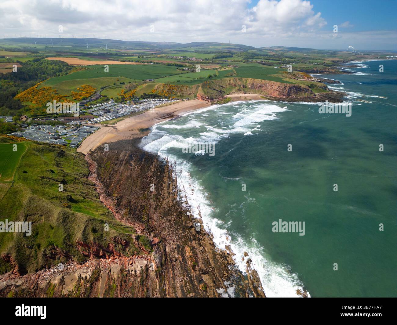 Aerial view of Pease Bay in Berwickshire, Scottish Borders, Scotland ...