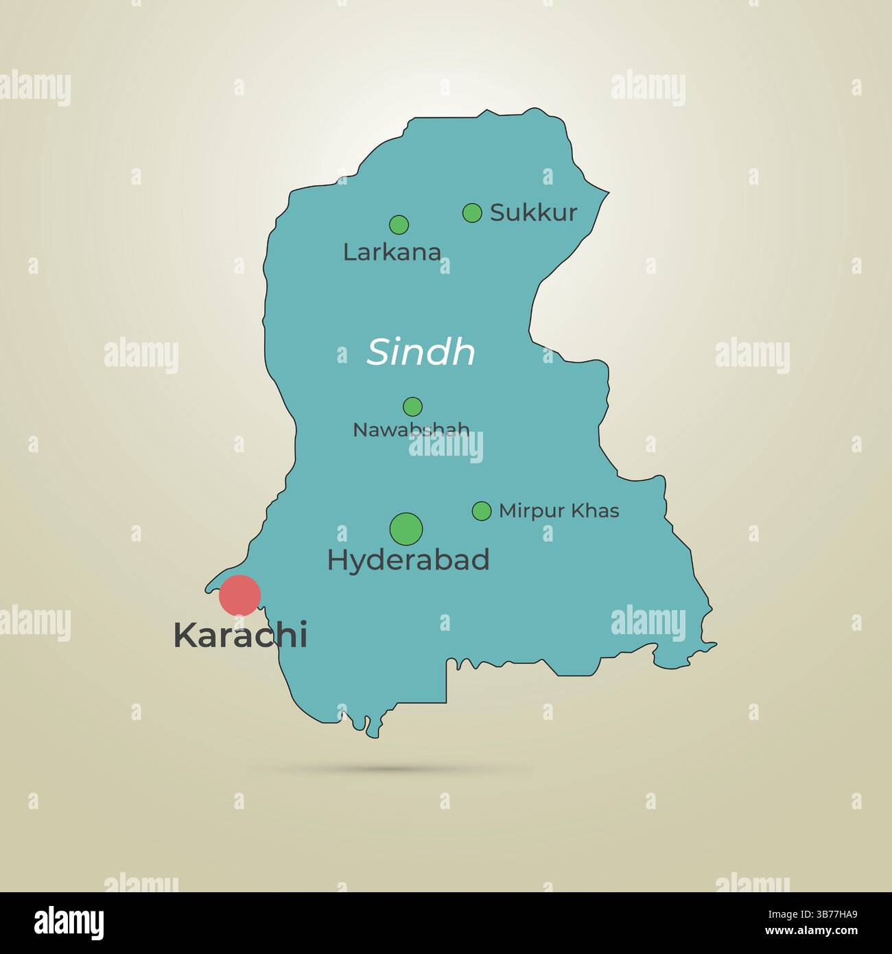 Sindh map of Pakistan with city names and a silver background Stock ...