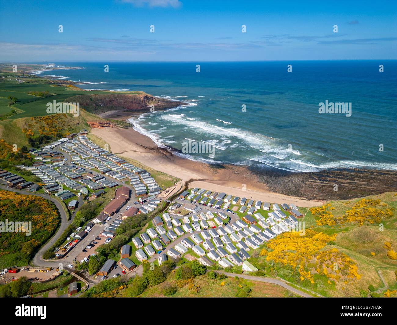 Aerial view of Pease Bay and Pease Bay Holiday Park in Berwickshire ...