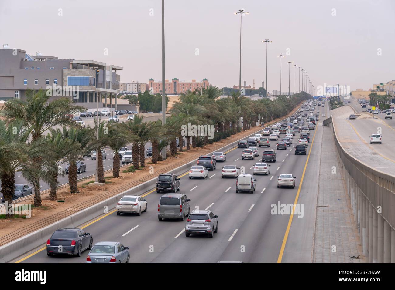 Heavy traffic jam on a multi-lane highway in Riyadh, the capital city ...