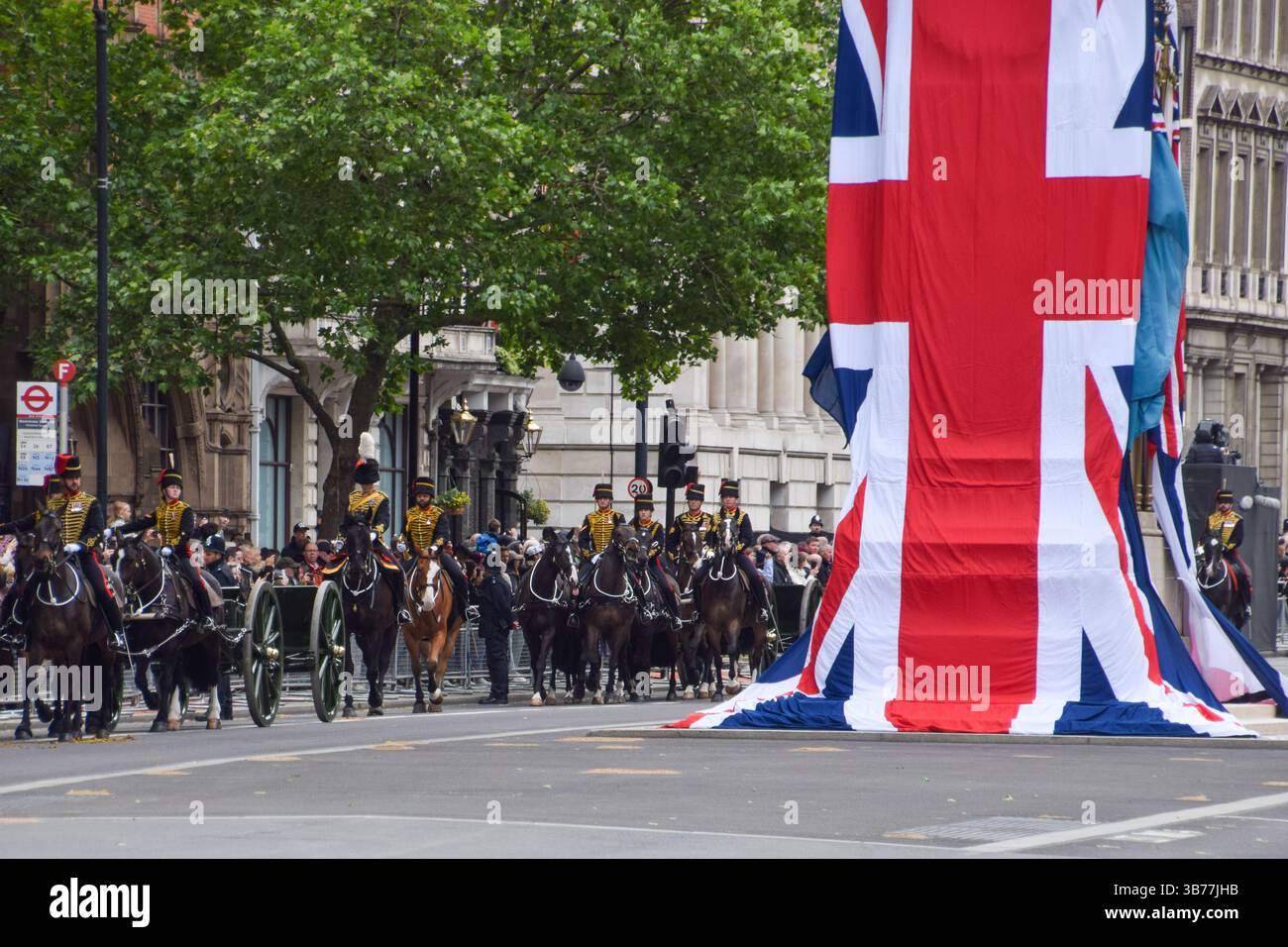London, UK. 5th May 2025. The VE Day parade passes by the Cenotaph war ...