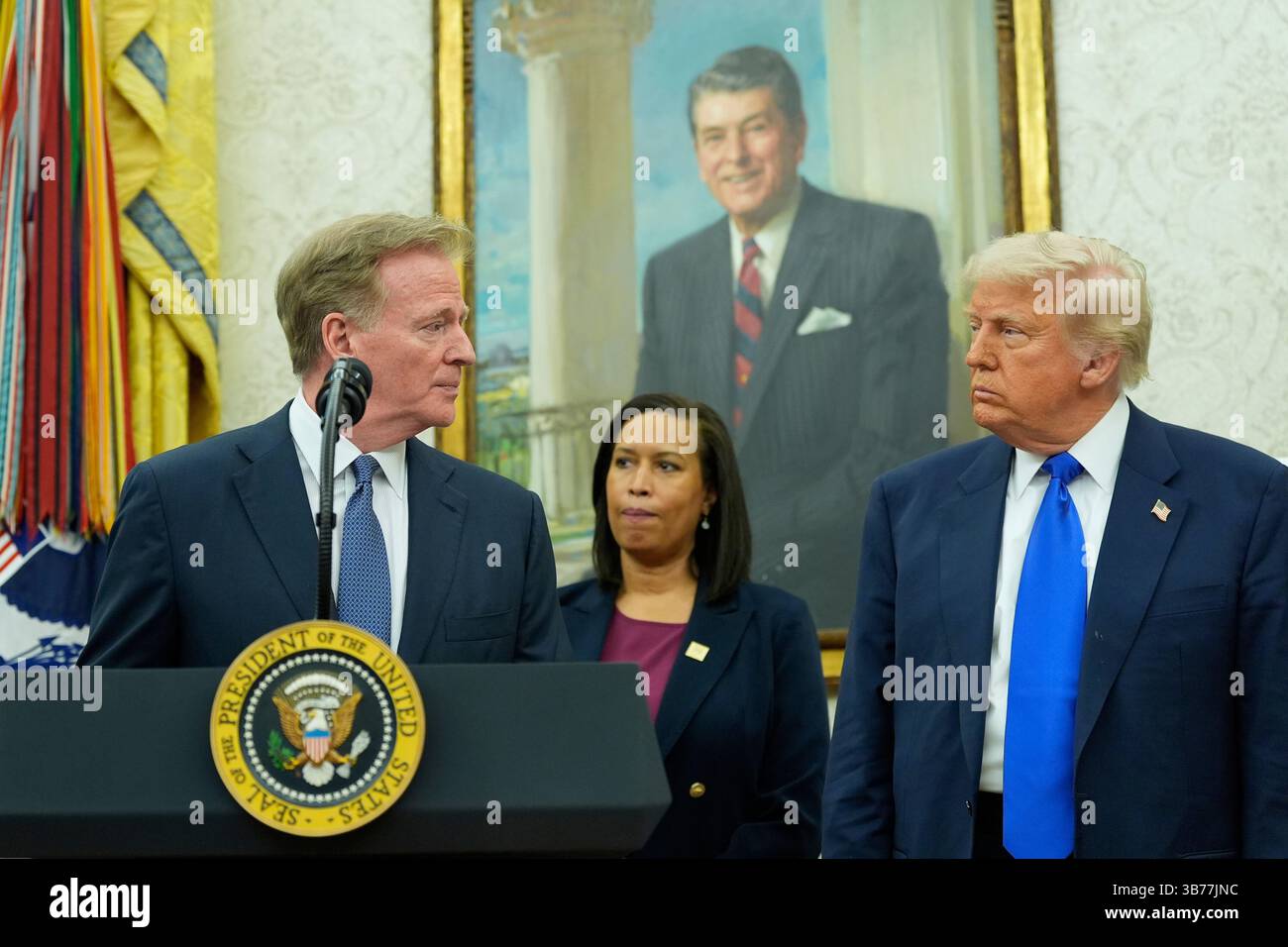NFL Commissioner Roger Goodell, from left, speaks as District of ...