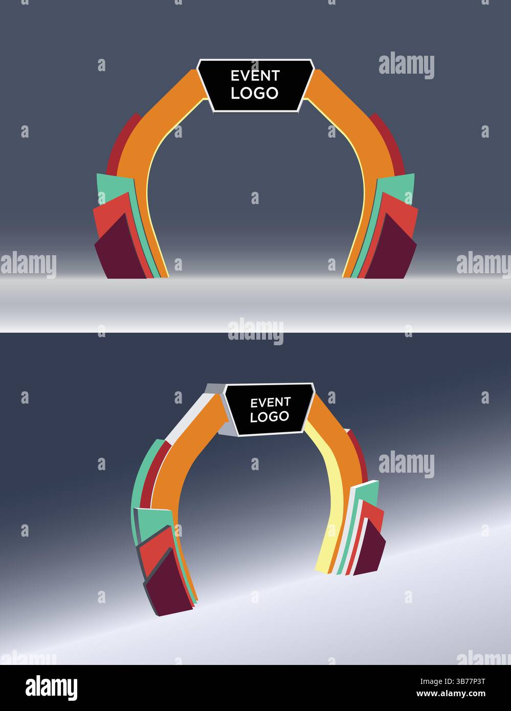 Entrance arch design illustration for events in two angle with vector ...