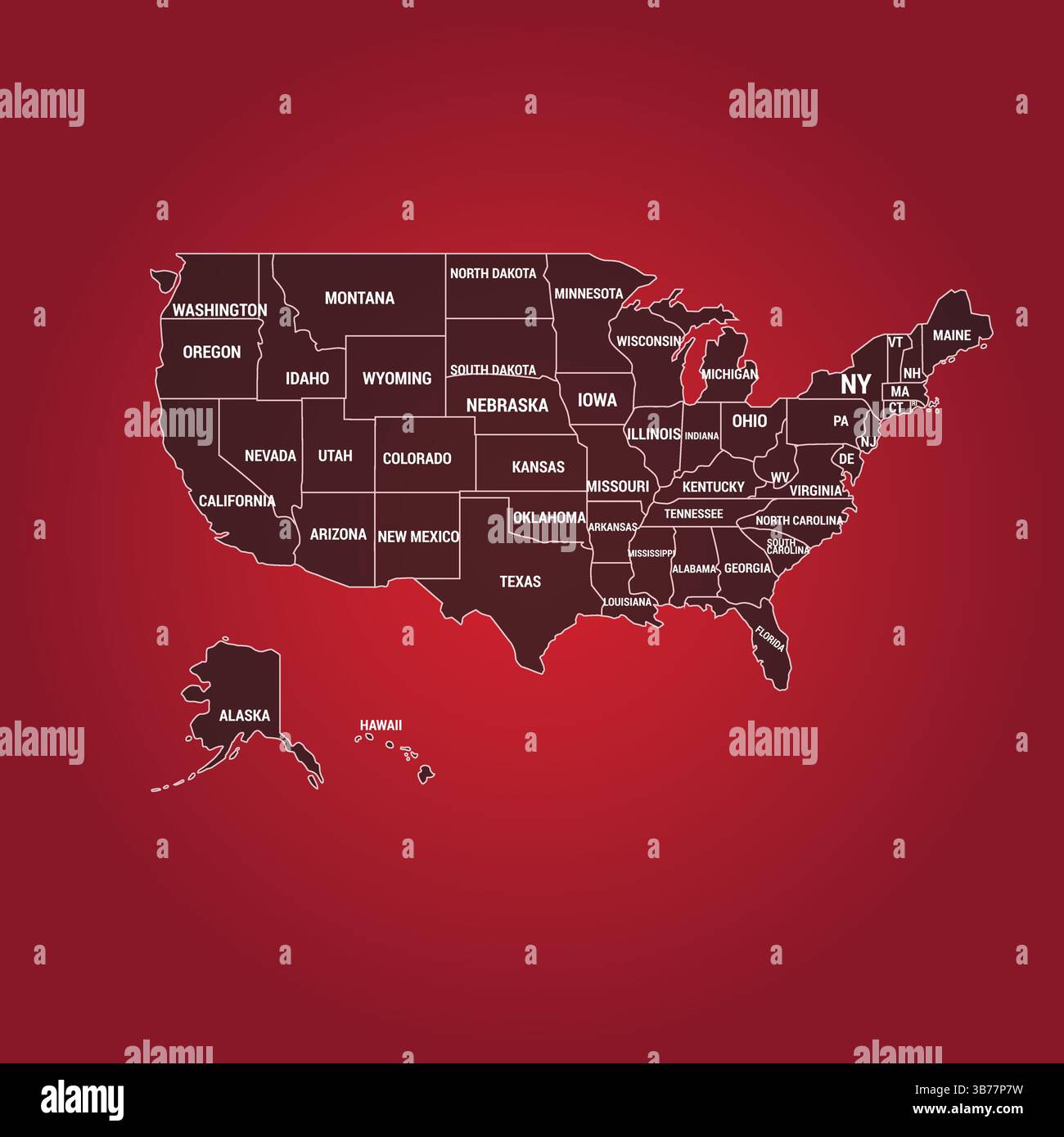 American Map Unique color, all states, Reddish Background, Illustration ...