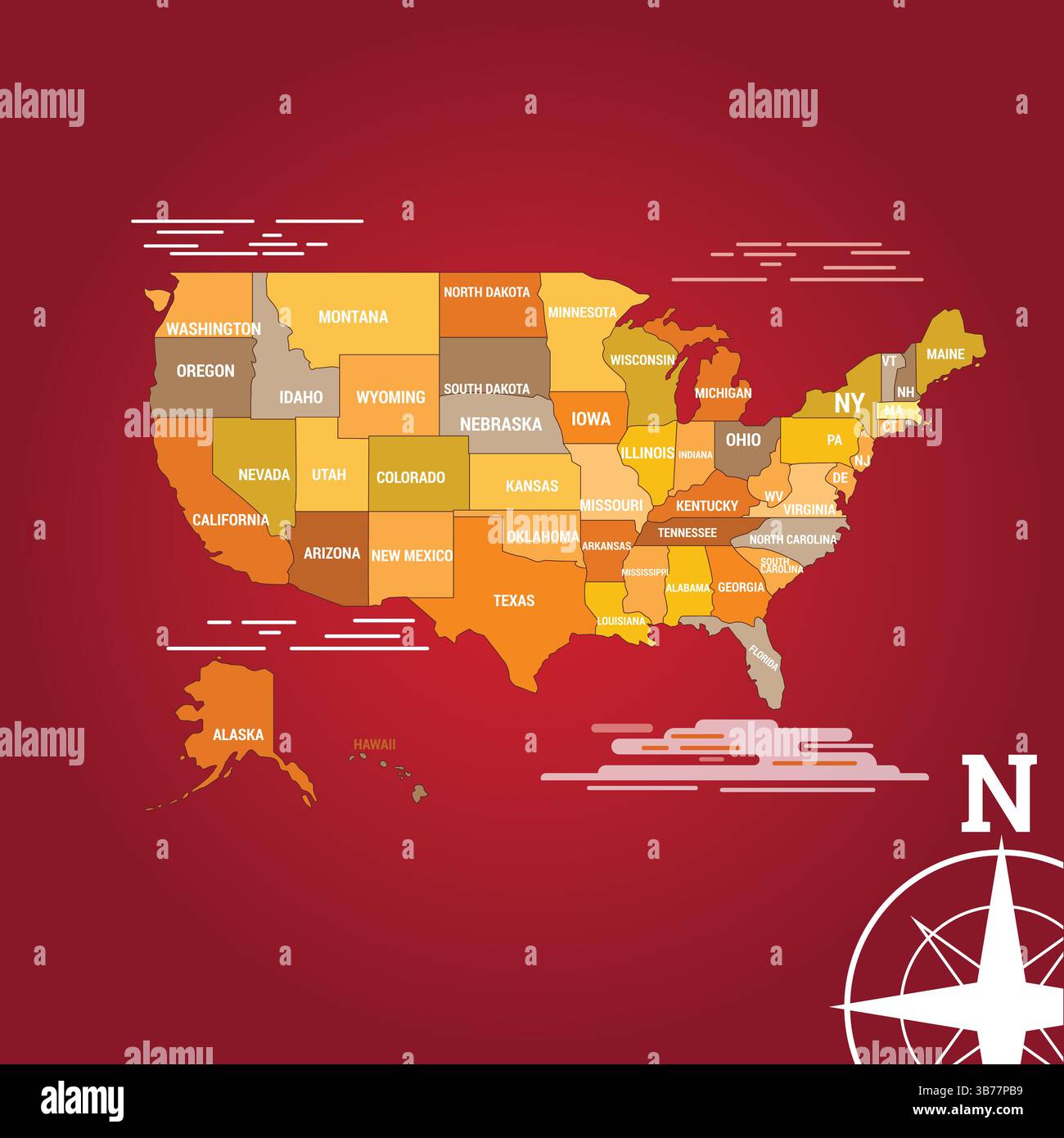 American Map Unique color, all state, Raddish Background | Illustration ...