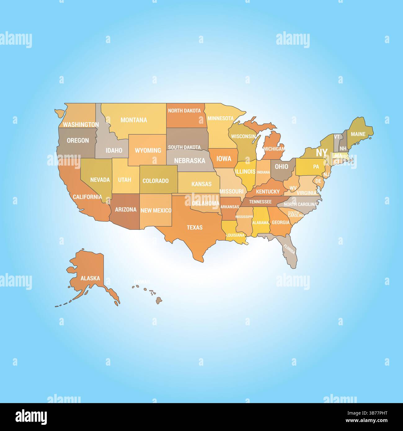 American Map, all stated, Light Blue Background | Vector Art Stock ...