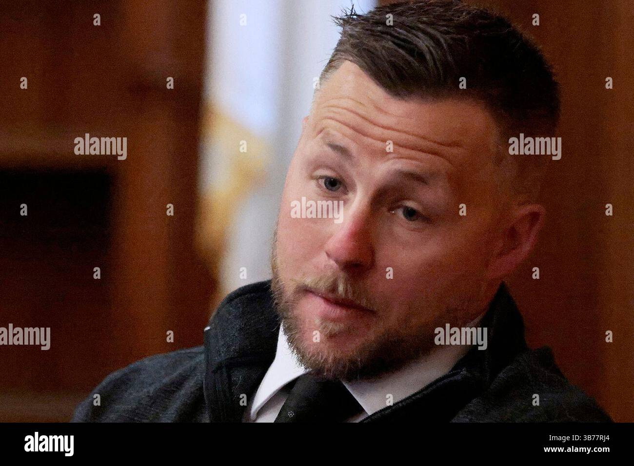 Ryan Nagel takes the witness stand, in Dedham, Mass., during the Karen ...