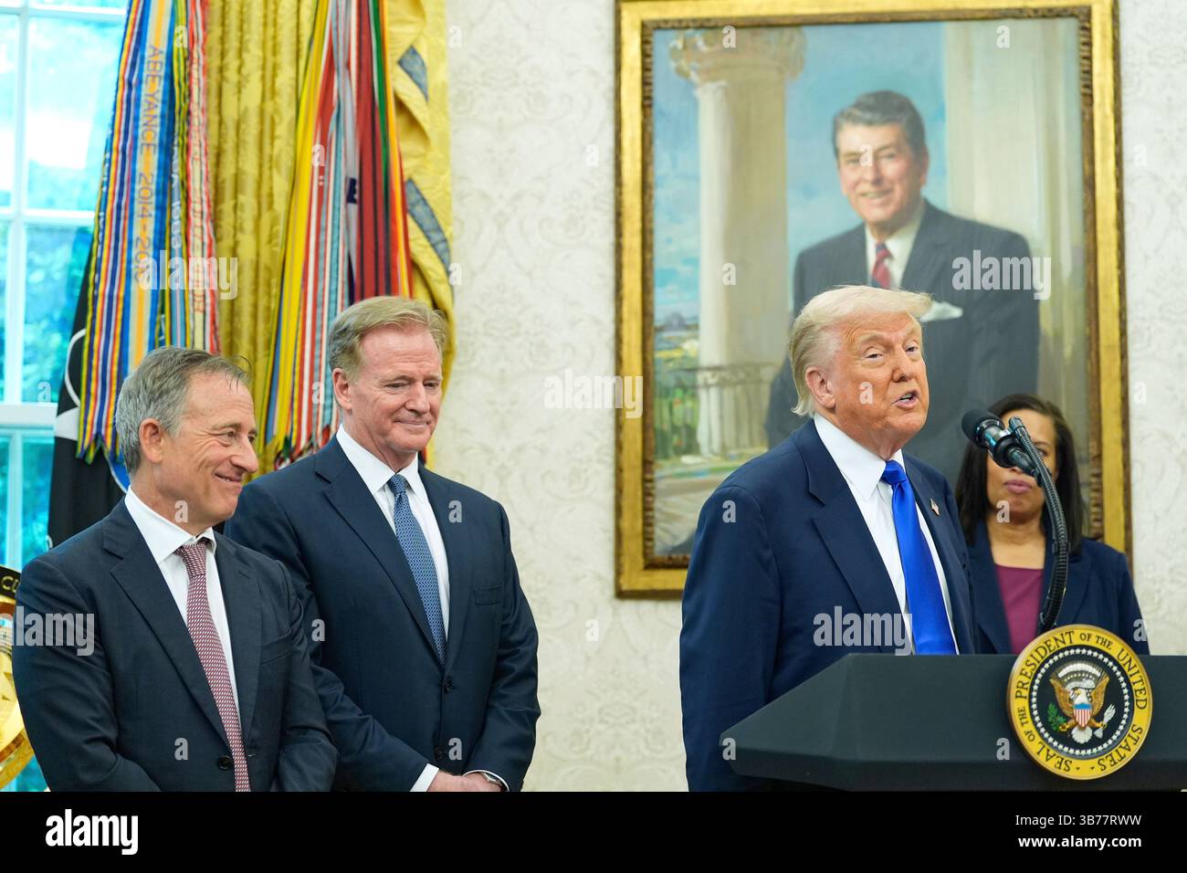 Washington Commanders owner Josh Harris, from left, NFL Commissioner ...