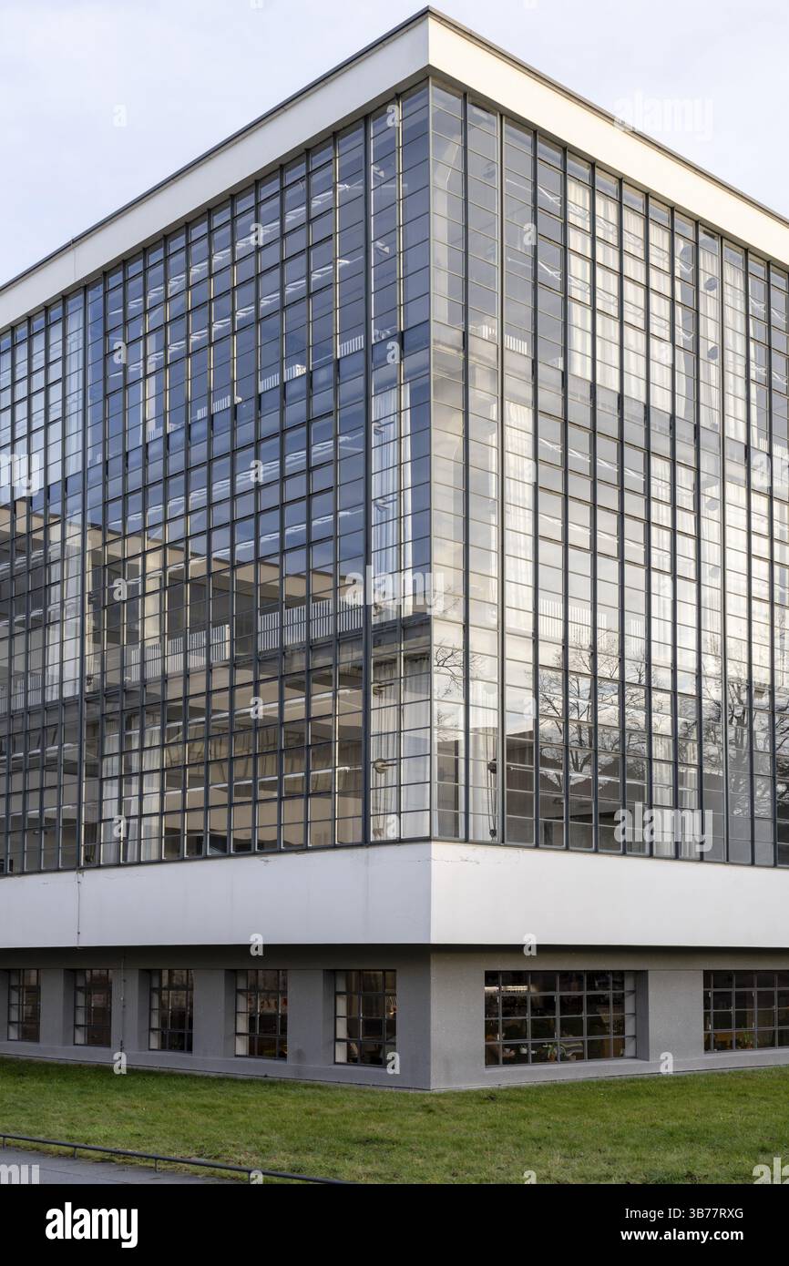 Glass curtain wall on the facade, bauhaus school, Dessau, Federal ...