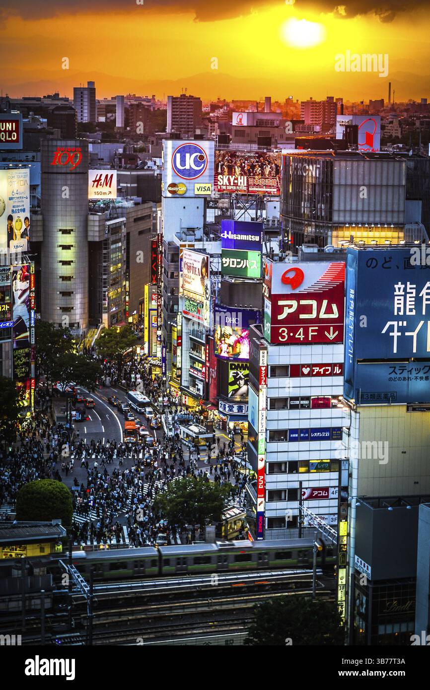 Shibuya scramble intersection visible from Shibuya Hikarie. Shooting Location: Tokyo ...