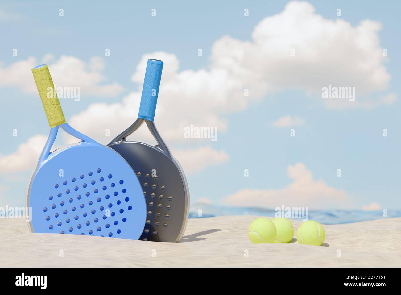 Beach padel tennis game with rackets and balls on a sunny day at the ...