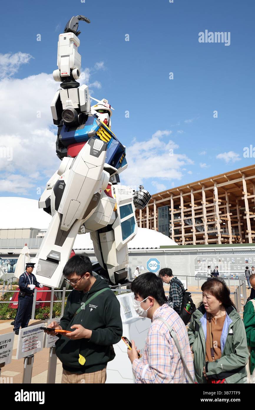 Osaka, Japan. 2nd May, 2025. A crowd of visitors takes photos of the ...