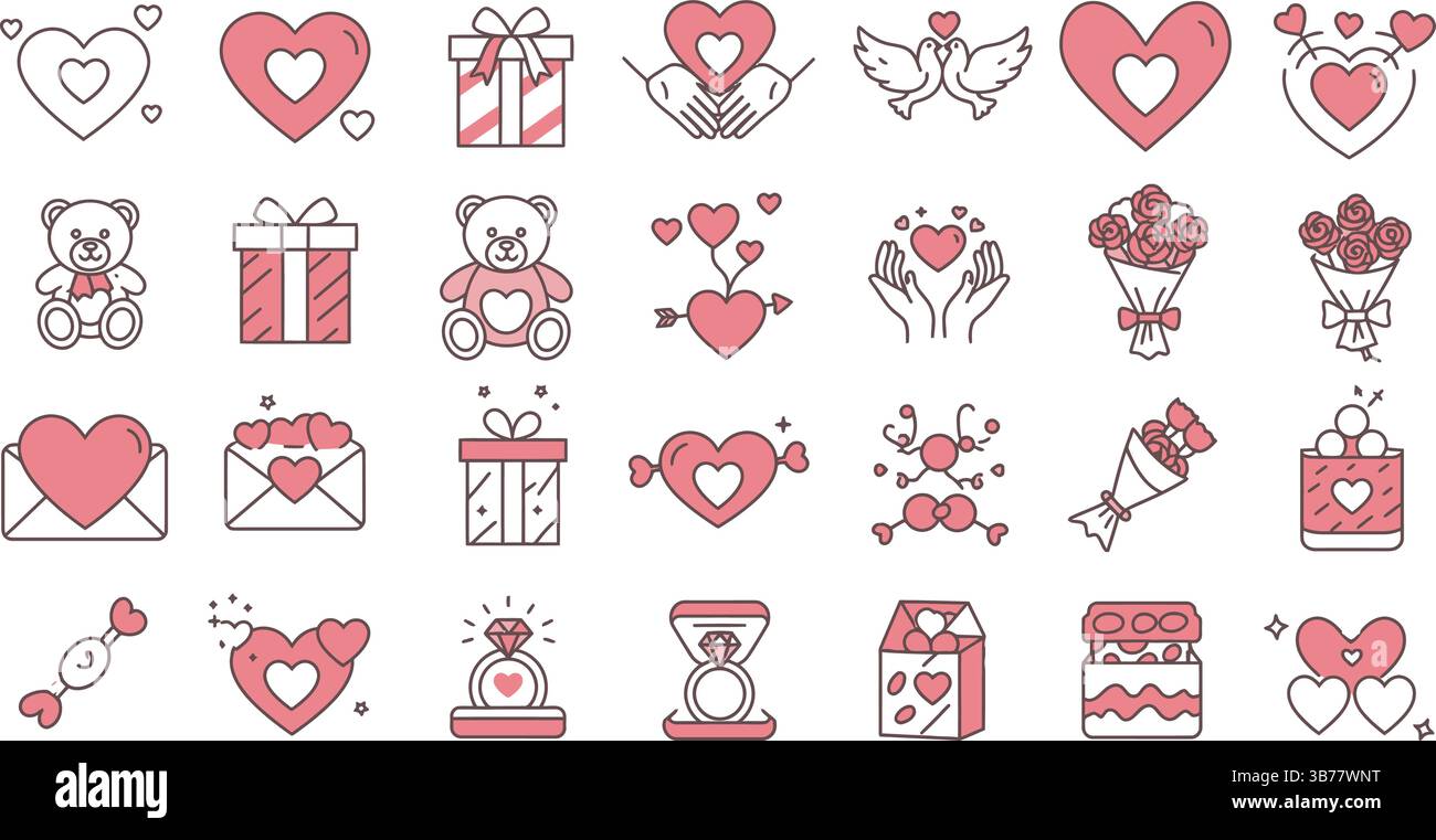 Love and Romance Icon Set – Valentine's Day and Affection Symbols Stock Vector Image & Art - Alamy