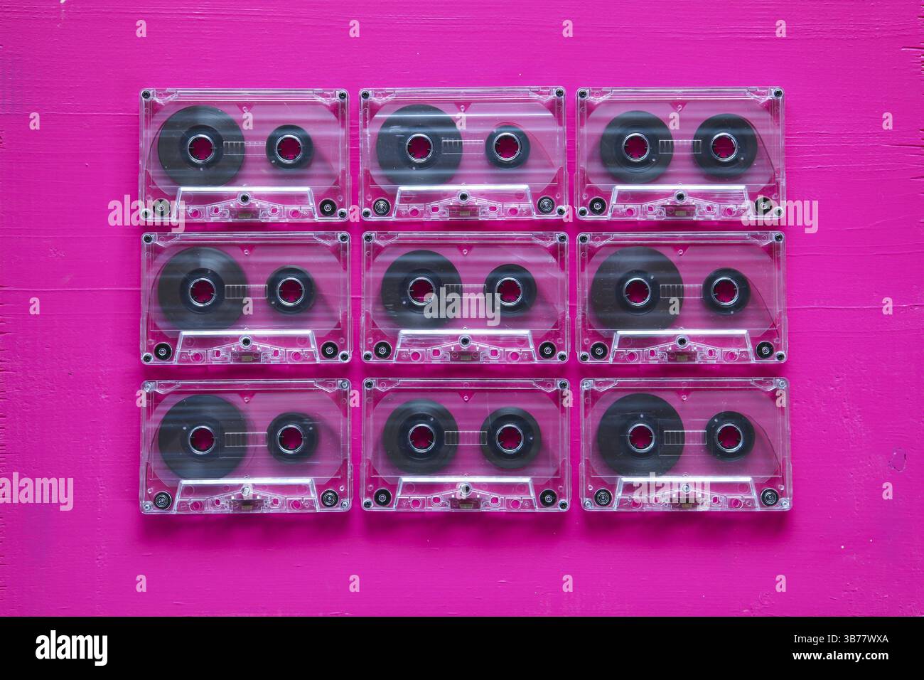 Set of old audio cassettes on wooden table.Retro plastic audio cassette ...